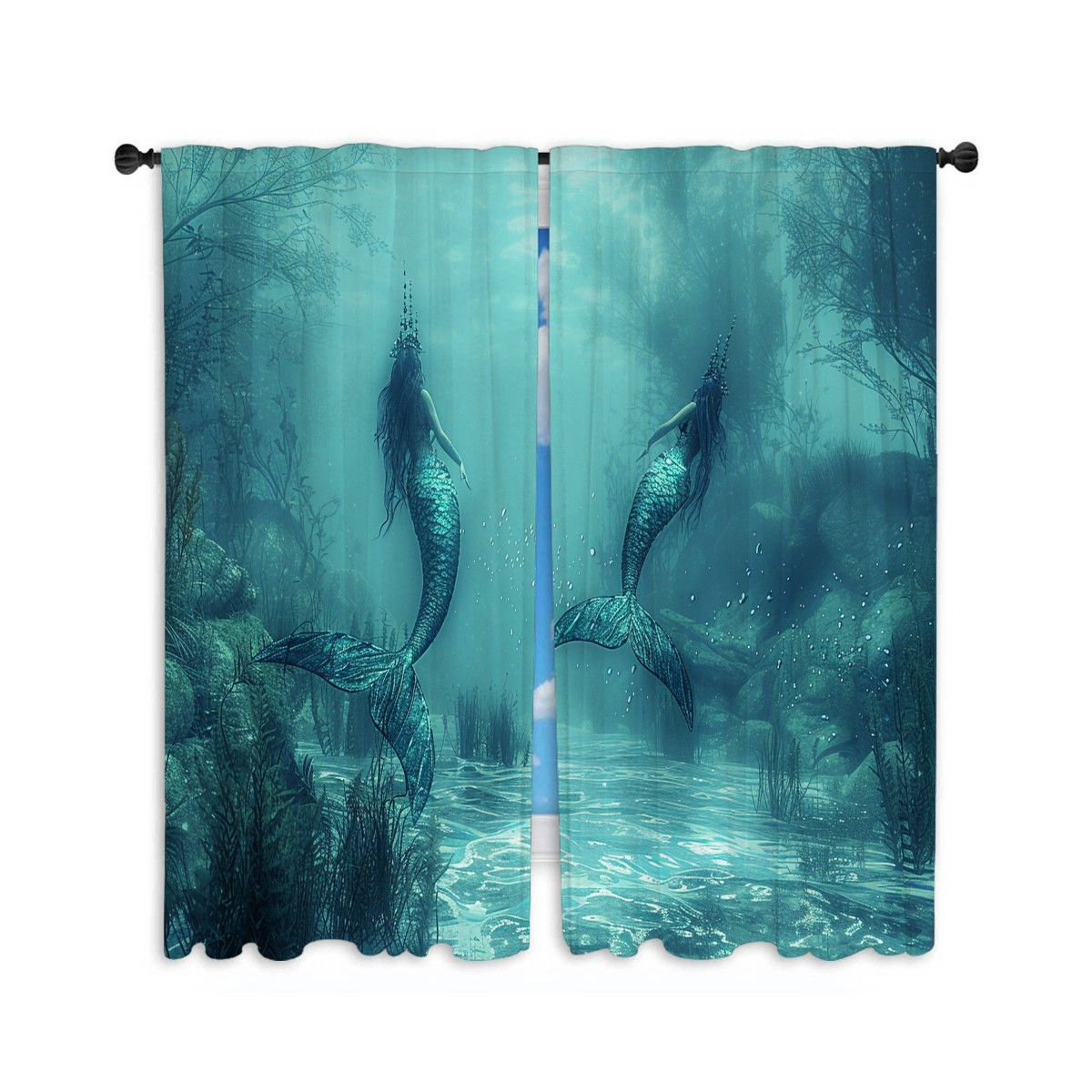 Wildon Home® Mermaids Window Curtains Mythical Creatures Underwater ...