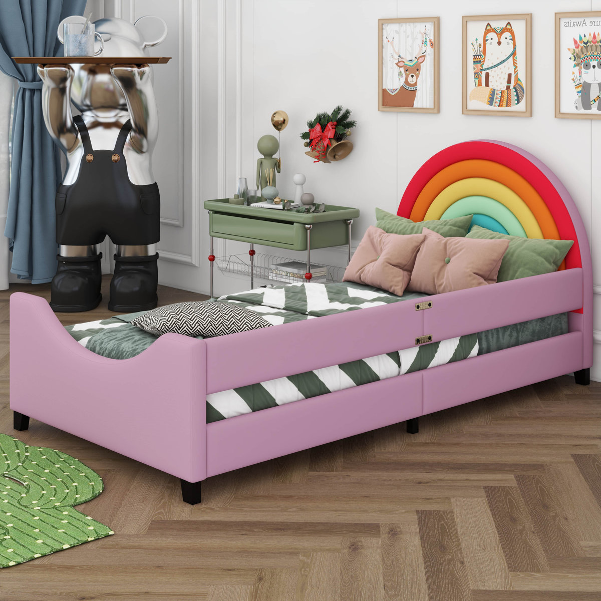 Gemma Violet Colorful Velvet Rainbow Twin Upholstered Platform Bed With ...