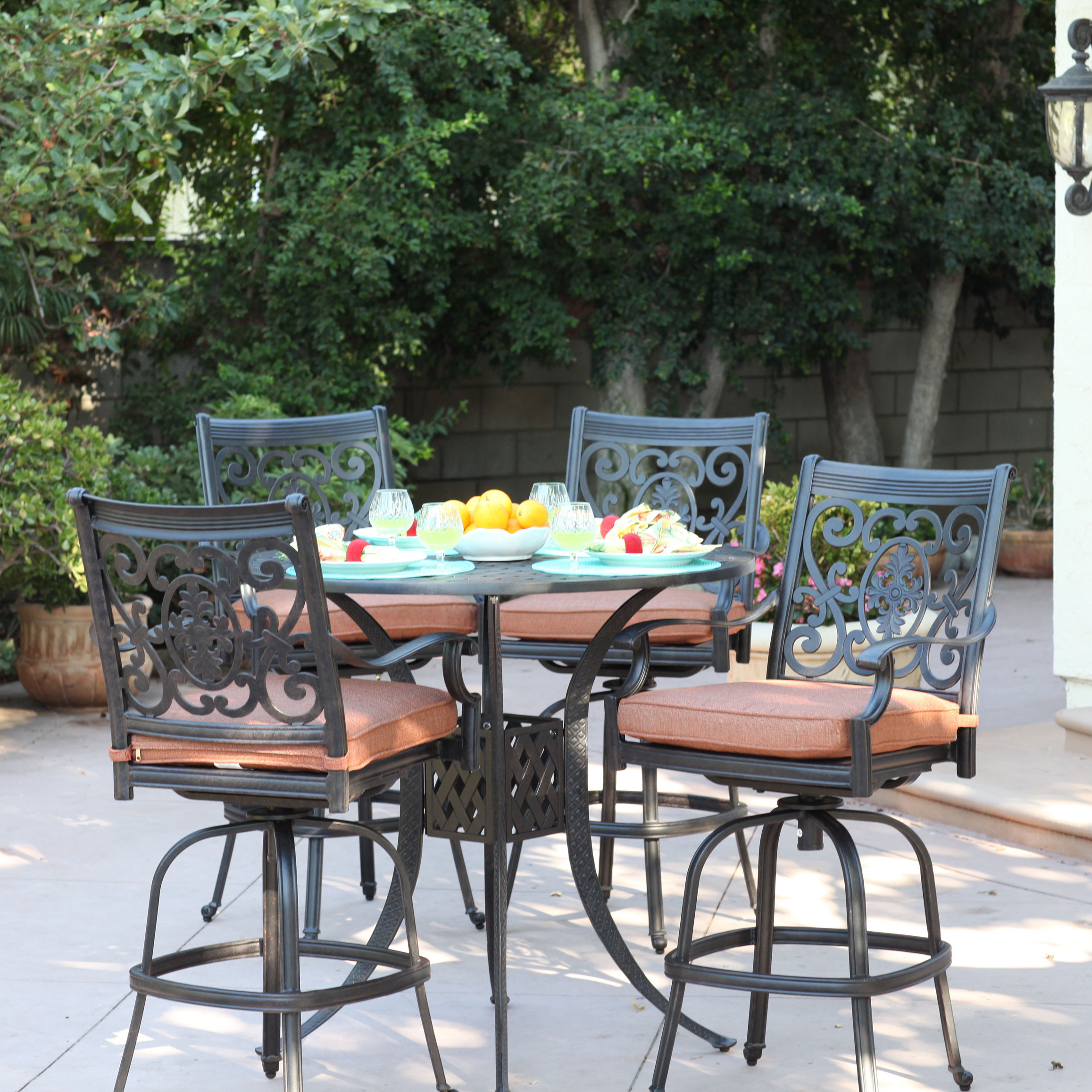 Three Posts™ Caseyville 5-Piece Patio Bar Set with Cushions and 42 ...