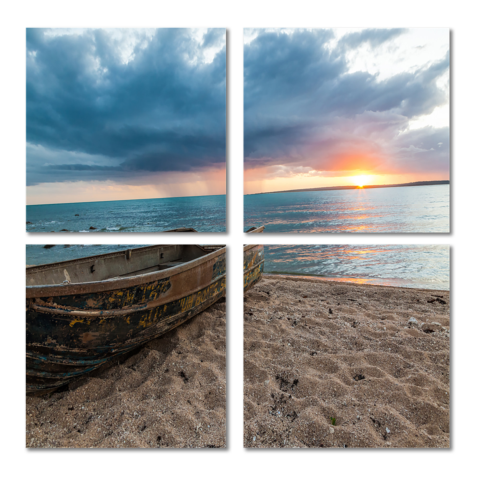 Longshore Tides Rusty Row Boat On Sand At Sunset - Sea & Shore ...
