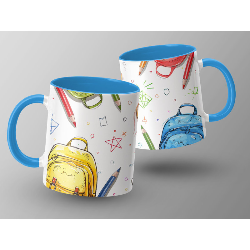 East Urban Home Set of 3 Kids Drawing Style 11oz Accent Mugs – White ...