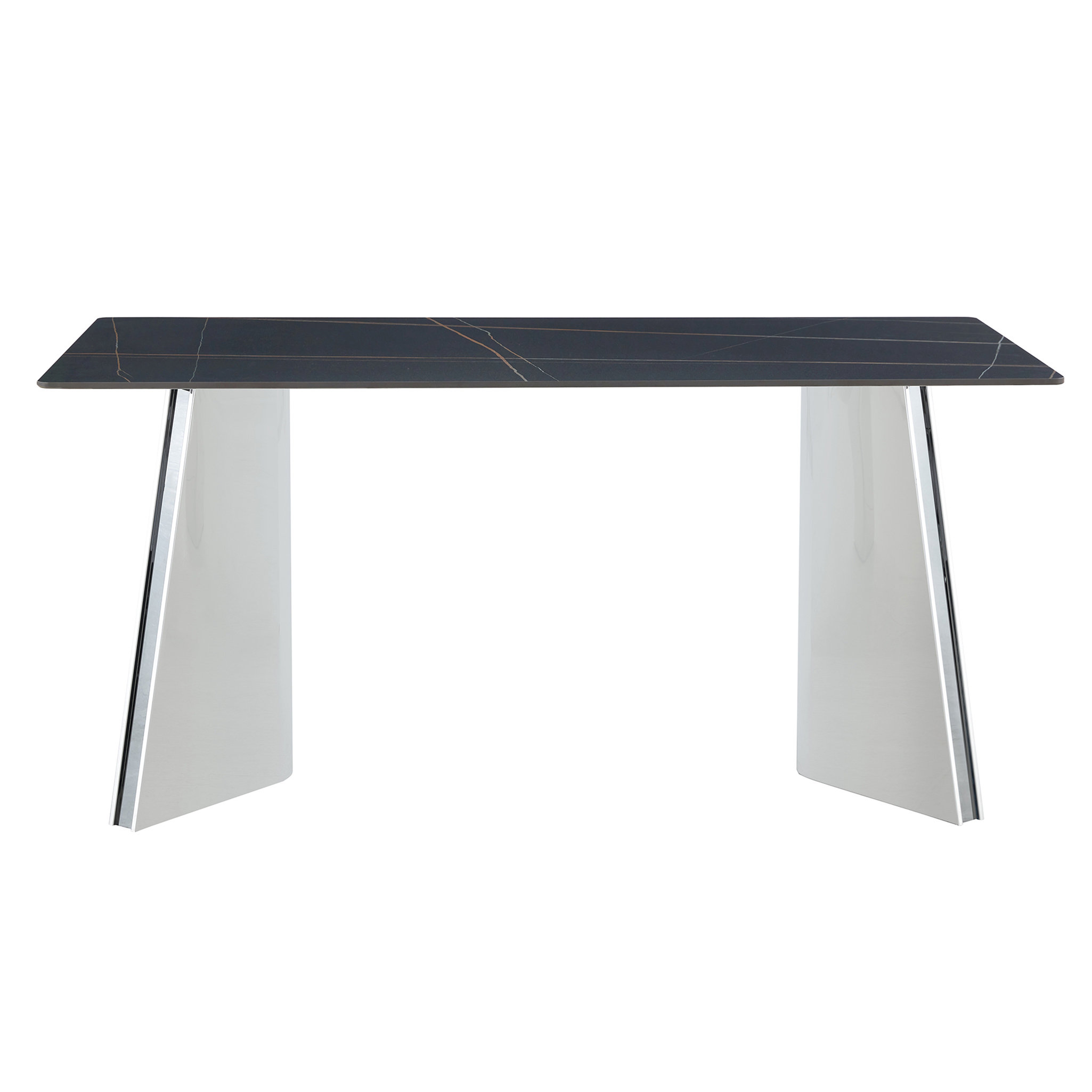 Brayden Studio® Marble-Patterned Slab Dining Table With Stainless Steel ...