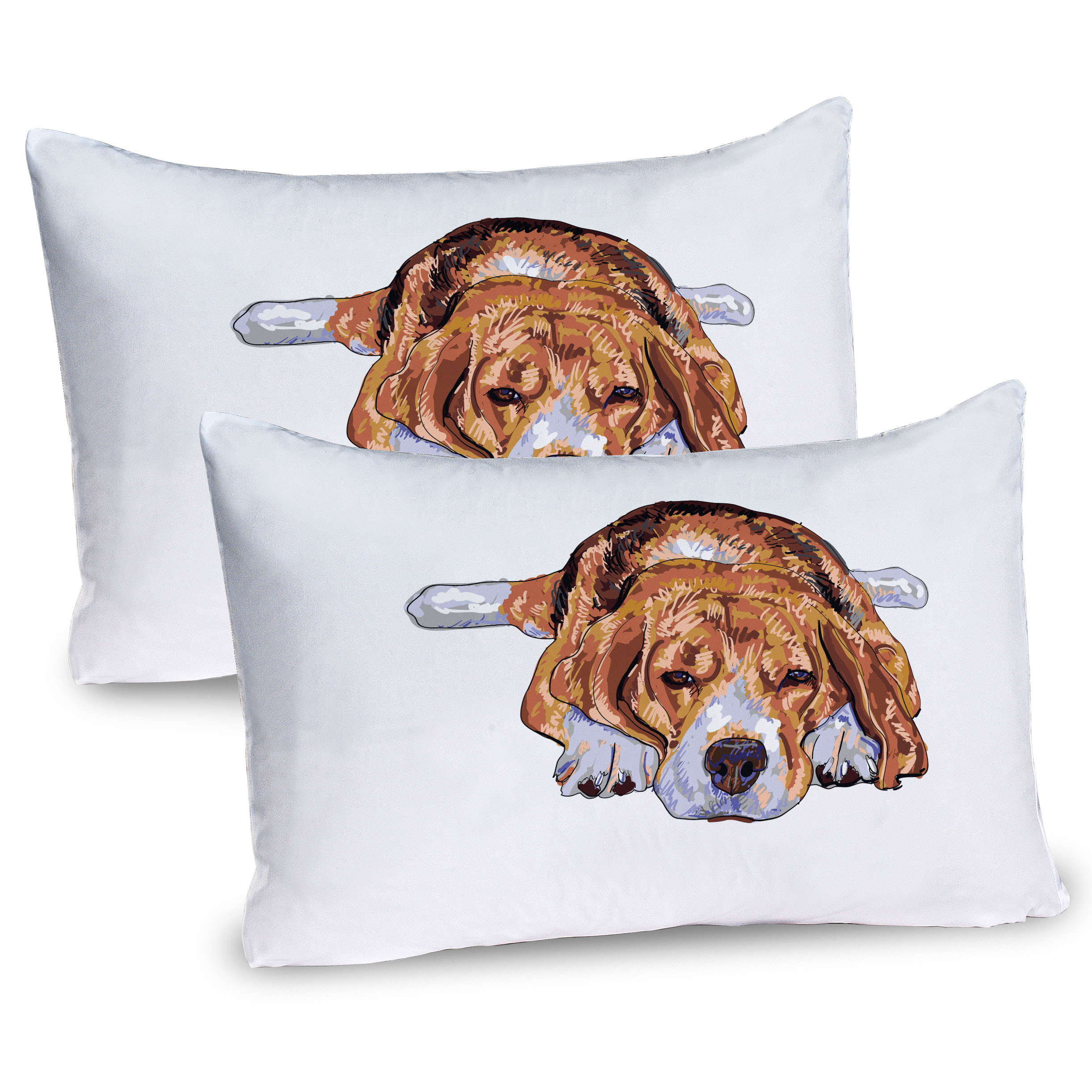 Ambesonne Beagle Pillow Sham 2 Pack Old Dog Resting Sketch Pale Blue ...