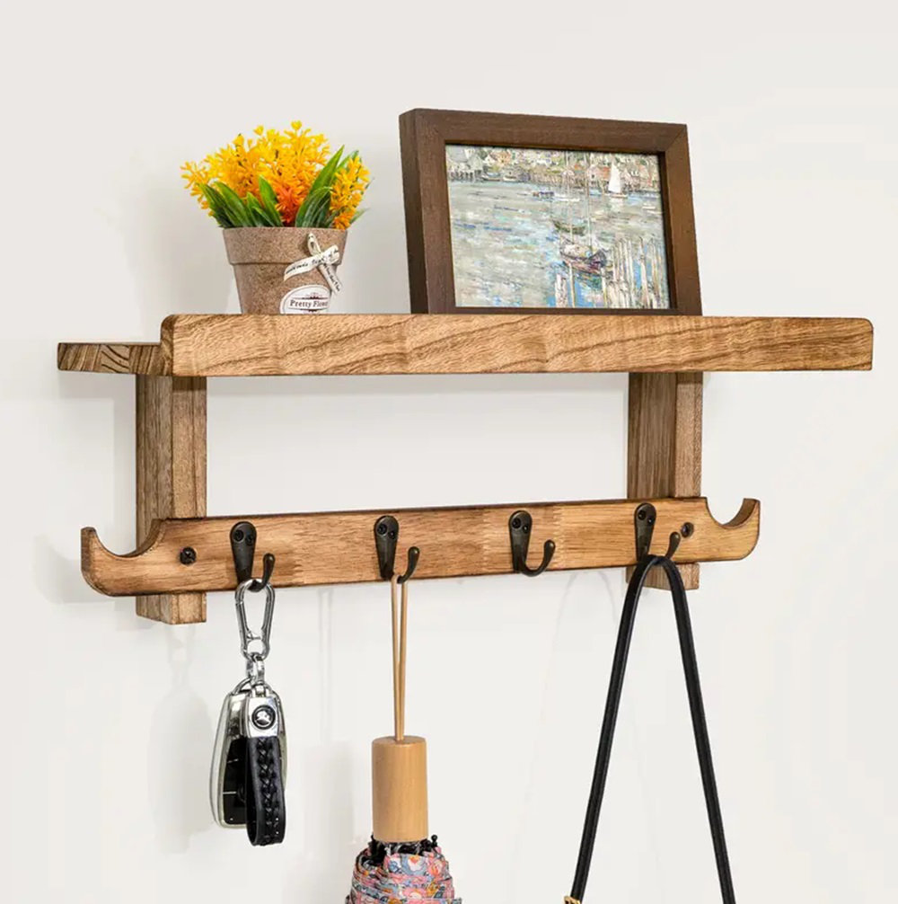 Gracie Oaks Jevale Solid Wood Wall Organizer with Key Hooks | Wayfair
