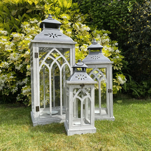 Lily Manor Set Of 3 Wooden Garden Lanterns | Wayfair.co.uk
