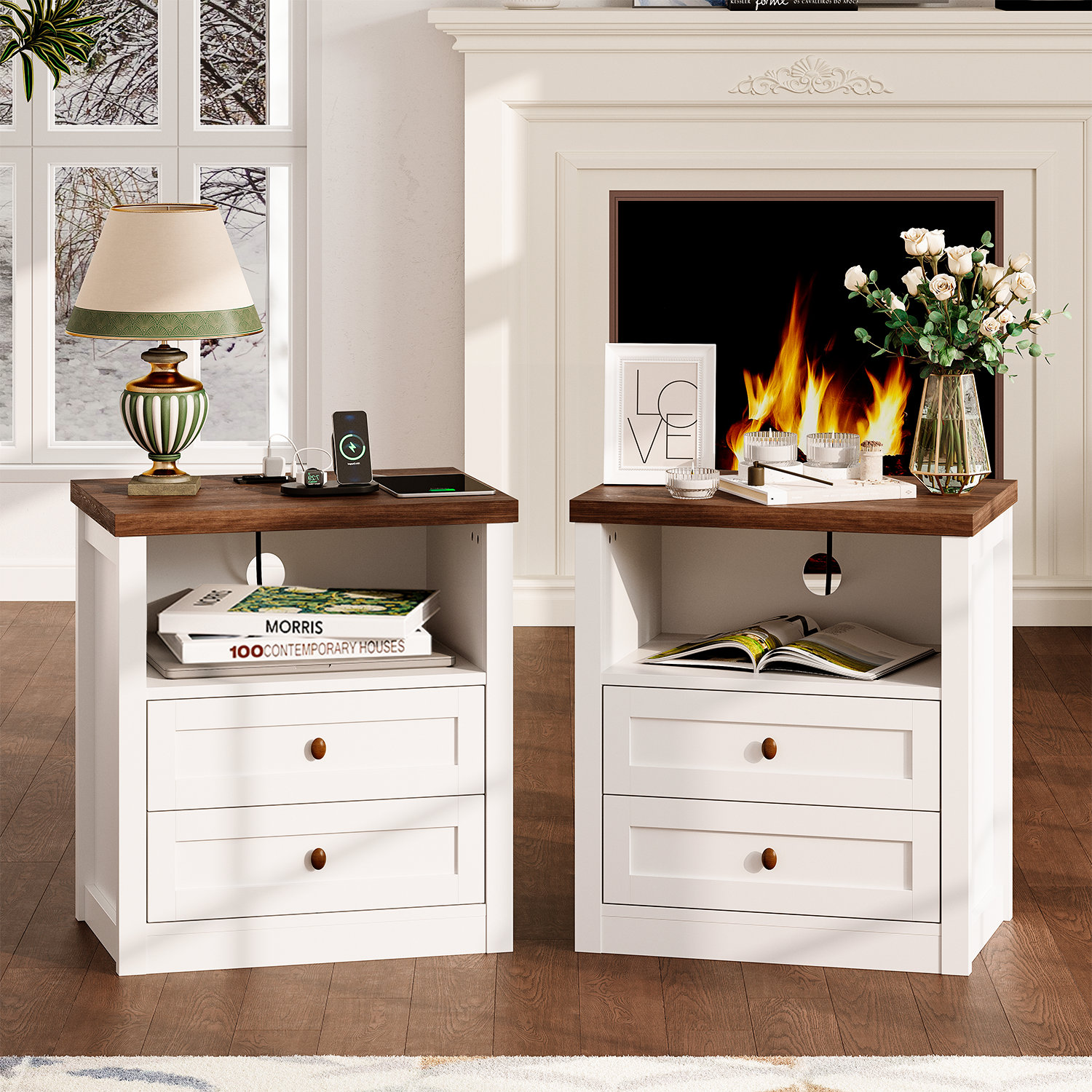 Winston Porter Modern Nightstands Set Of 2, Bedside Table With 2 ...
