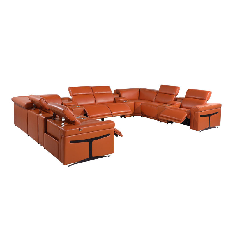Hokku Designs Camel Italian Leather Power Reclining U Shaped Twelve ...