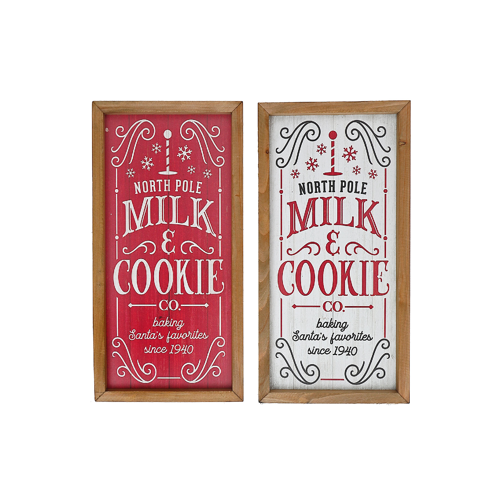 Trinx 2 Piece Framed MDF North Pole Milk and Cookie Sign Set | Wayfair