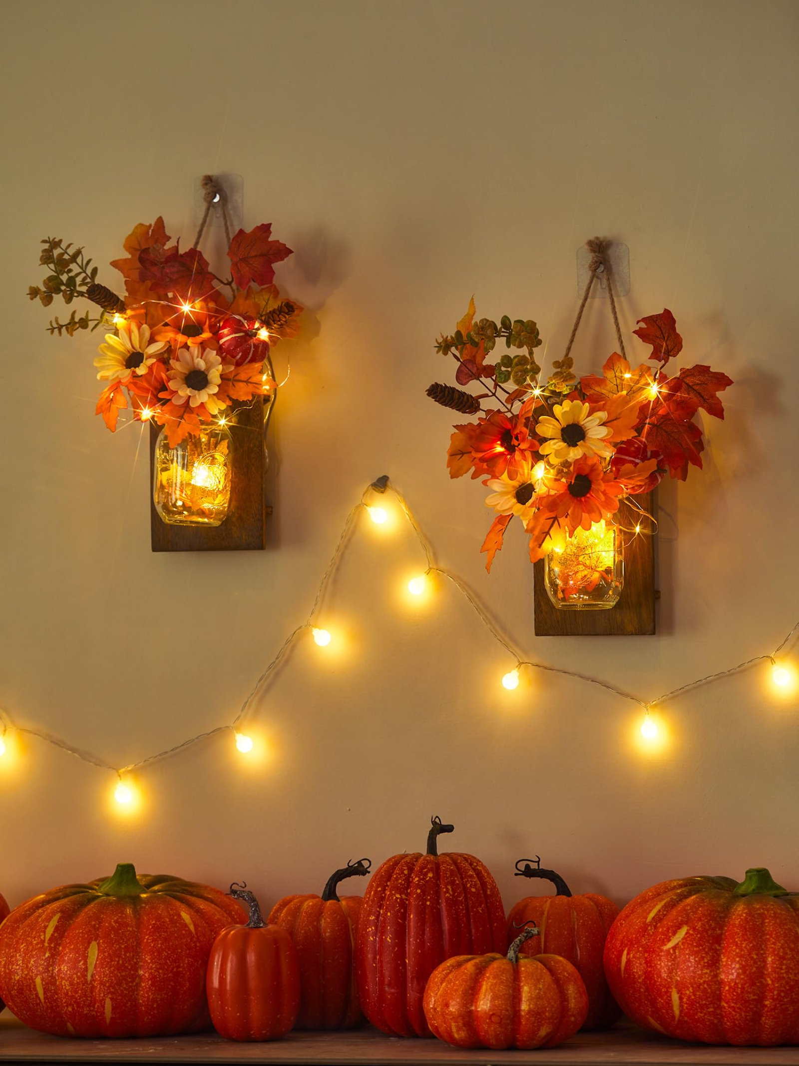 Gracie Oaks Fall Decorations for Home Mason Jar Sconces Set of 2 | Wayfair