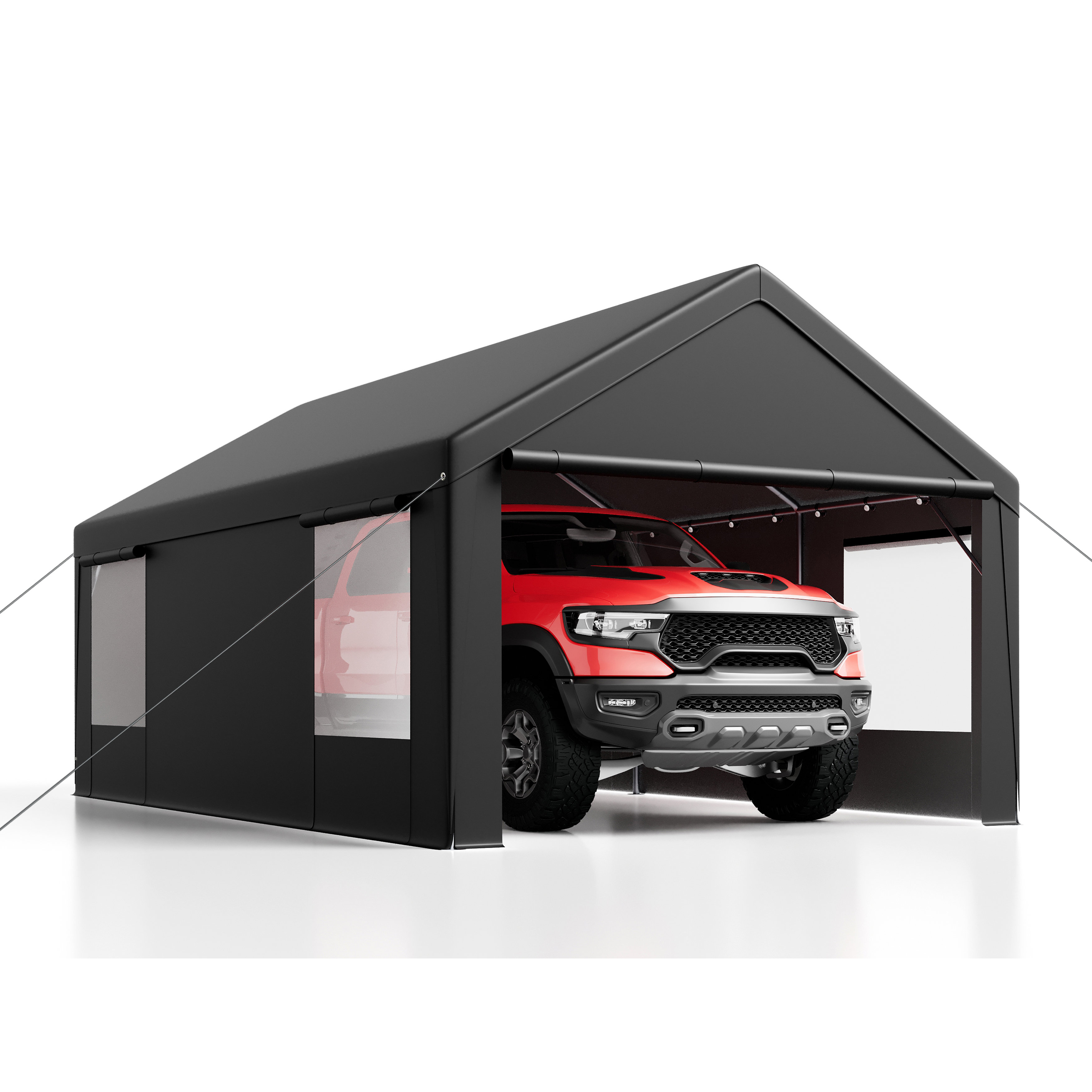 LUCKYBERRY Carport Portable Garage Storage Shed Canopy With Side Door ...