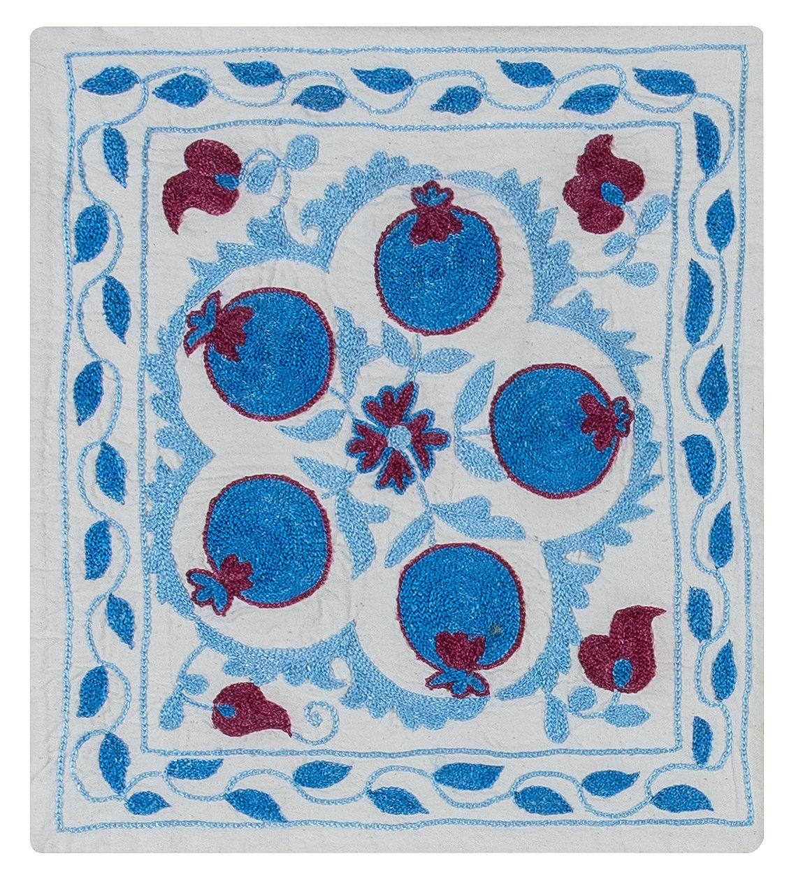 RugSpecialist Cream, Blue & Dark Red Silk Embroidery Lace Pillow Cover ...