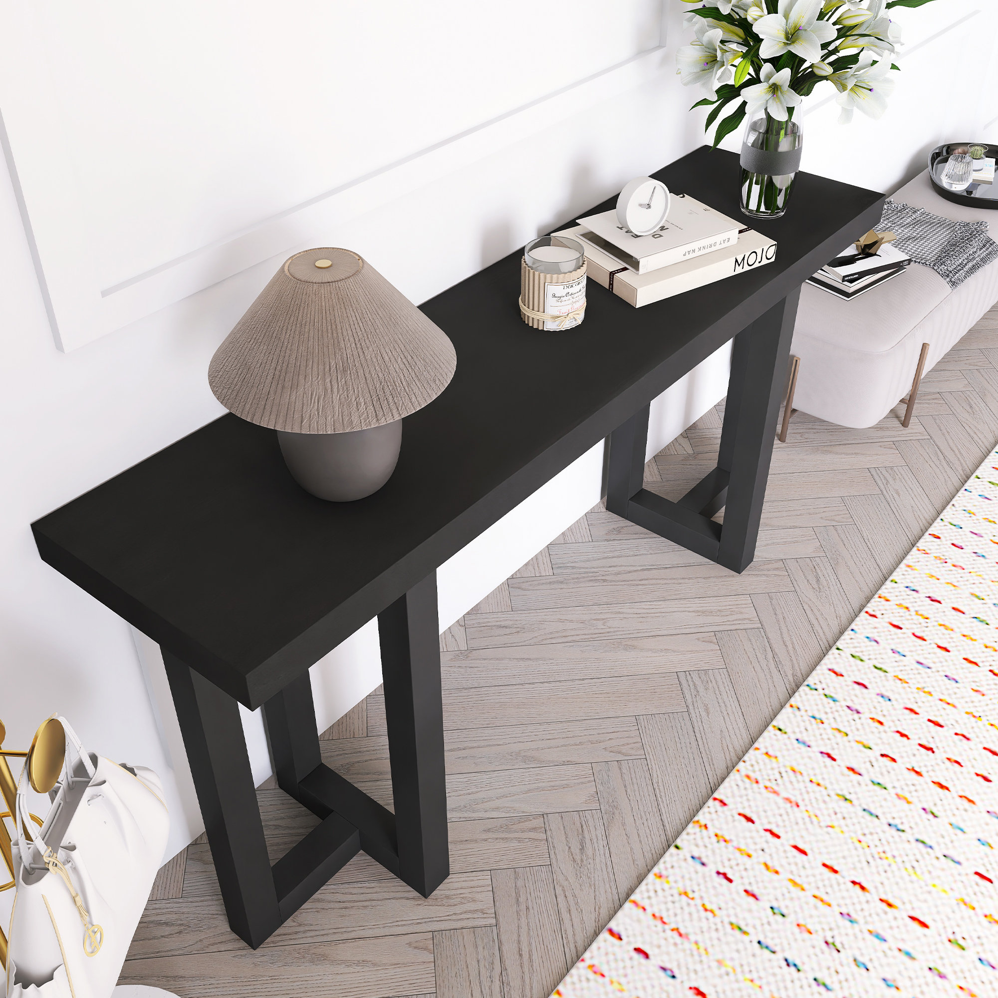 Latitude Run® Geometric Design Console Table With Solid Pine Legs ...