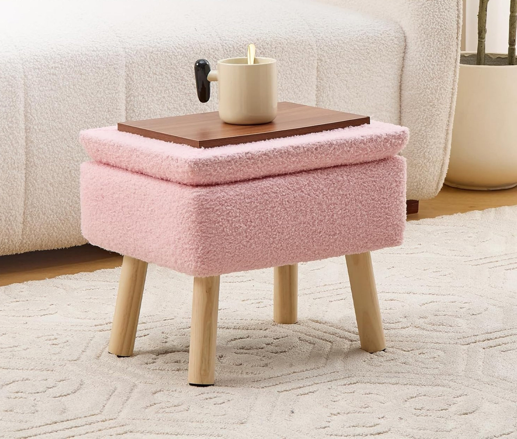 George Oliver Small Storage Ottoman Accent Stool with Wood Legs ...