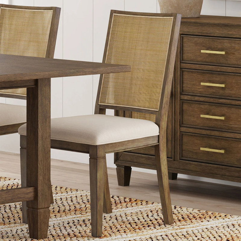 Bayou Breeze Set Of 2 Upholstered Dining Side Chairs With Woven Rattan ...