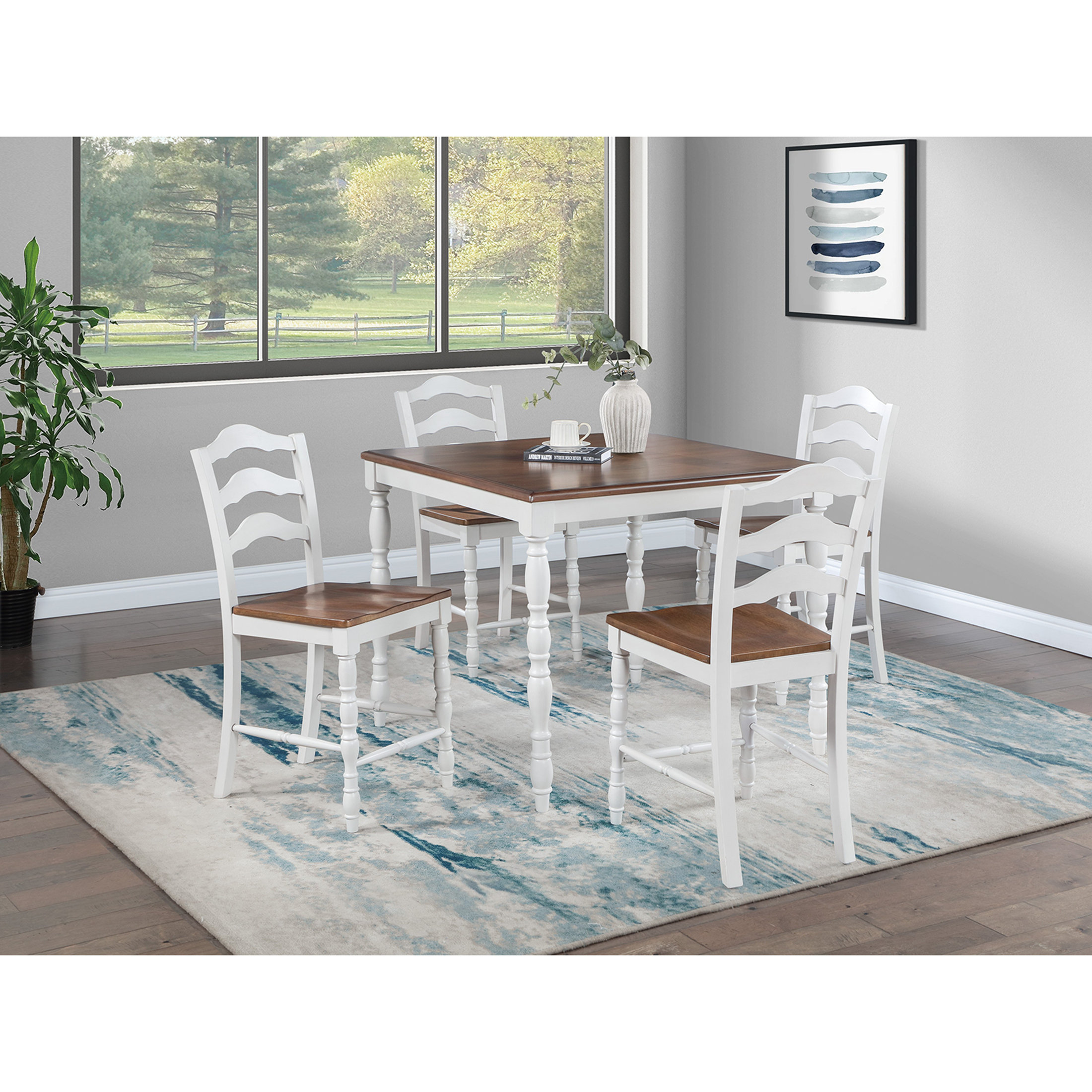 Ophelia & Co. 5pc White Counter Height Dining Set – Natural Wood Grain ...