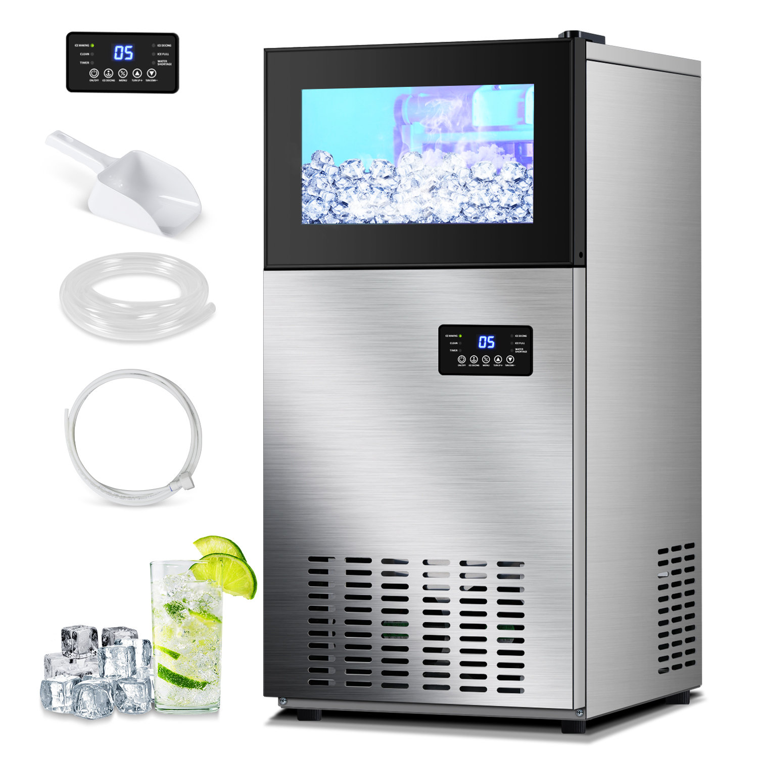 TAZPI 160 lb. Daily Production Cube Clear Ice Undercounter/Freestanding ...