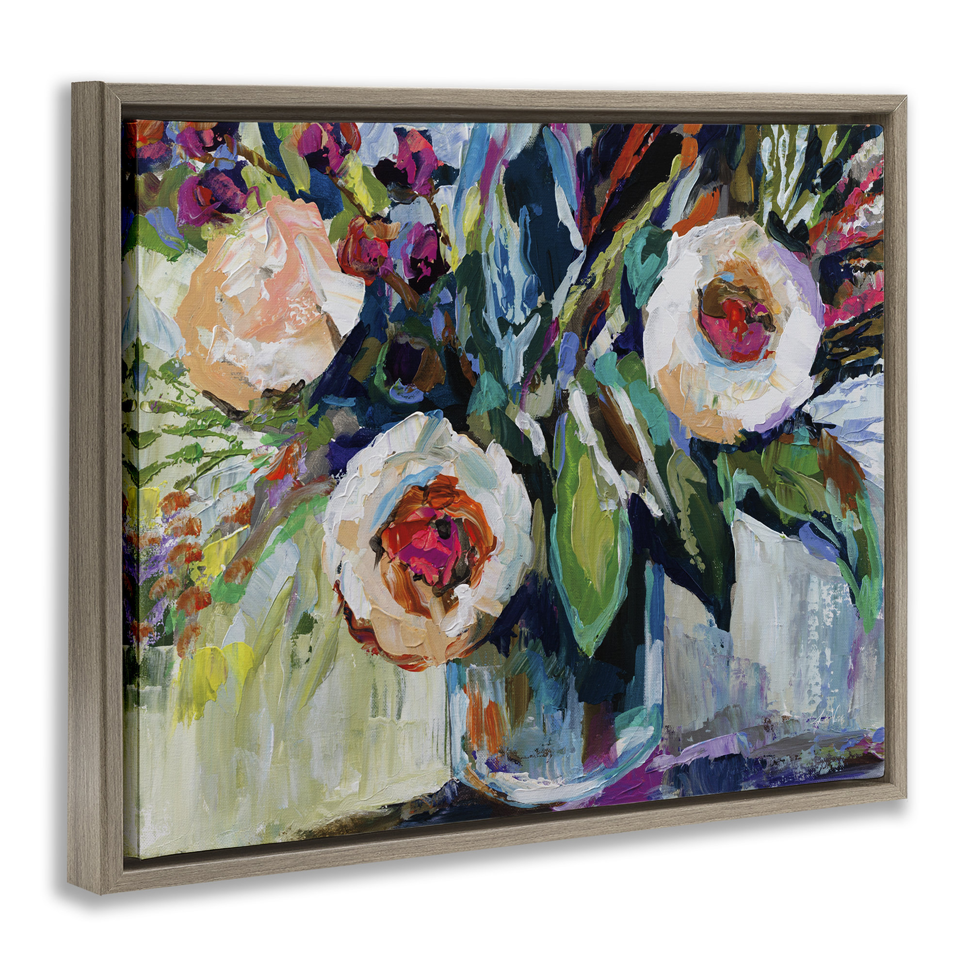 Latitude Run® Modern Fiesta Flowers Floater Canvas Wall Art by Jeanette ...