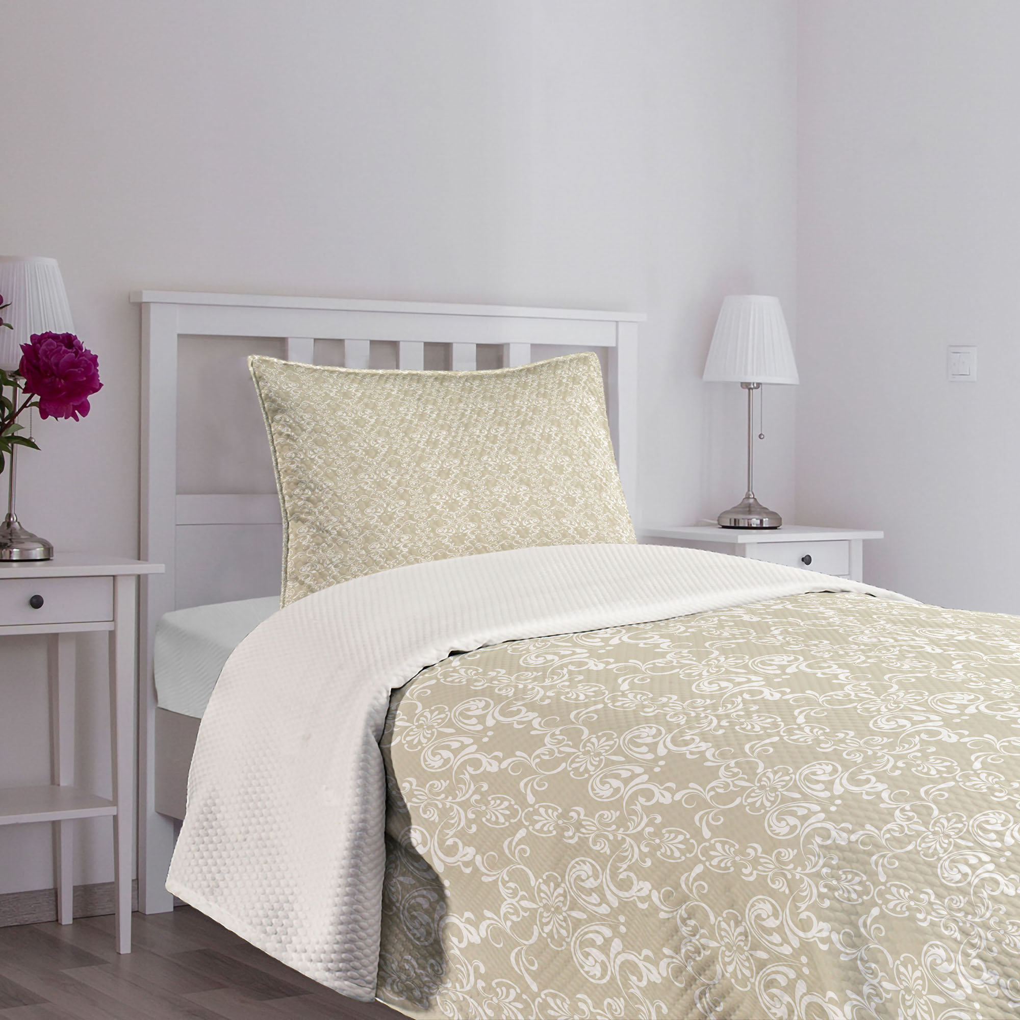 Ambesonne Beige Bedspread Set Traditional Lace Design White Beige | Wayfair