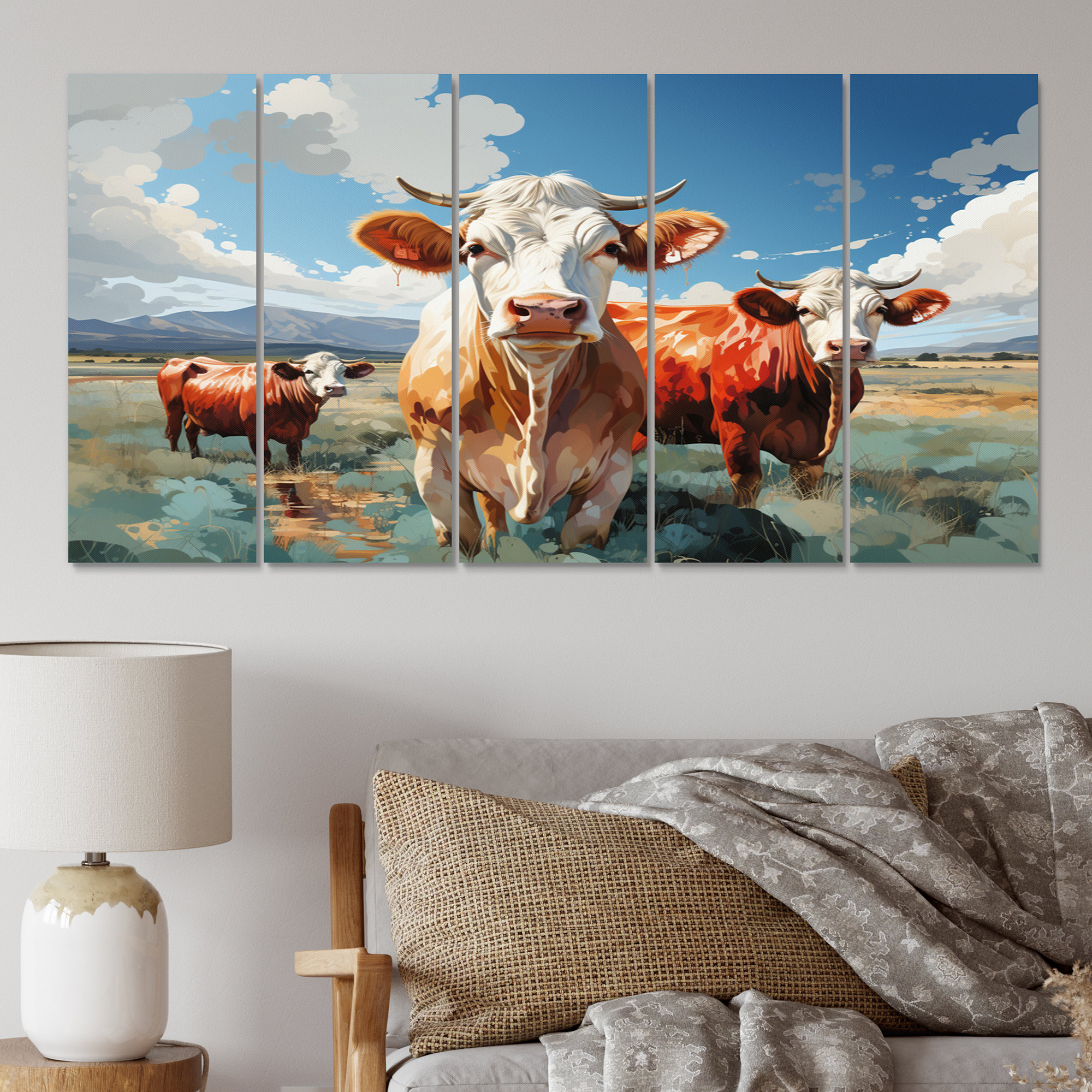 August Grove® Cattle Pastoral Grazers Geometric II - Animals Metal Wall ...