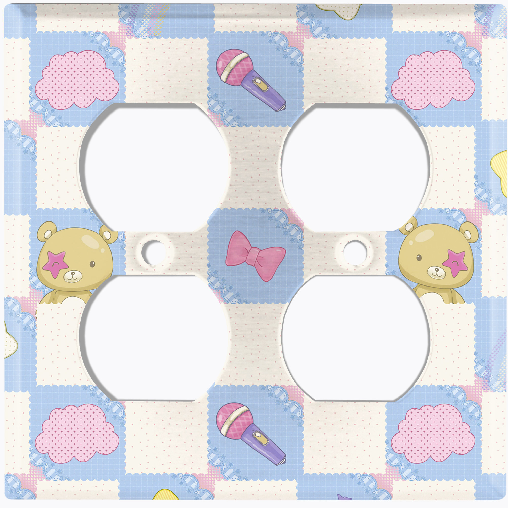 WorldAcc Blue White Toy Chest Karaoke Bear 2 Gang Duplex Outlet Wall ...