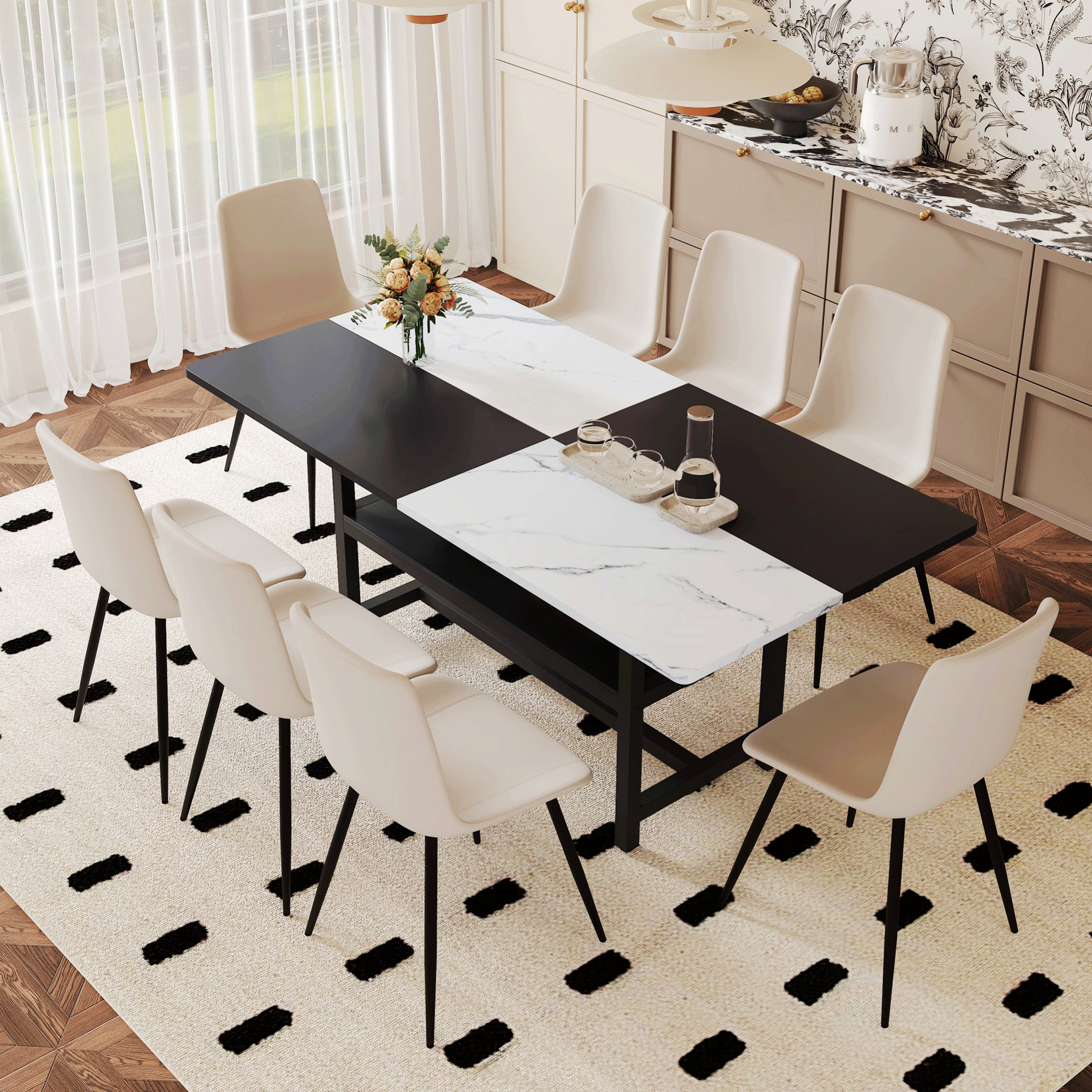 Corrigan Studio® Dining Table Set With 8 Upholstered Chairs, Modern ...