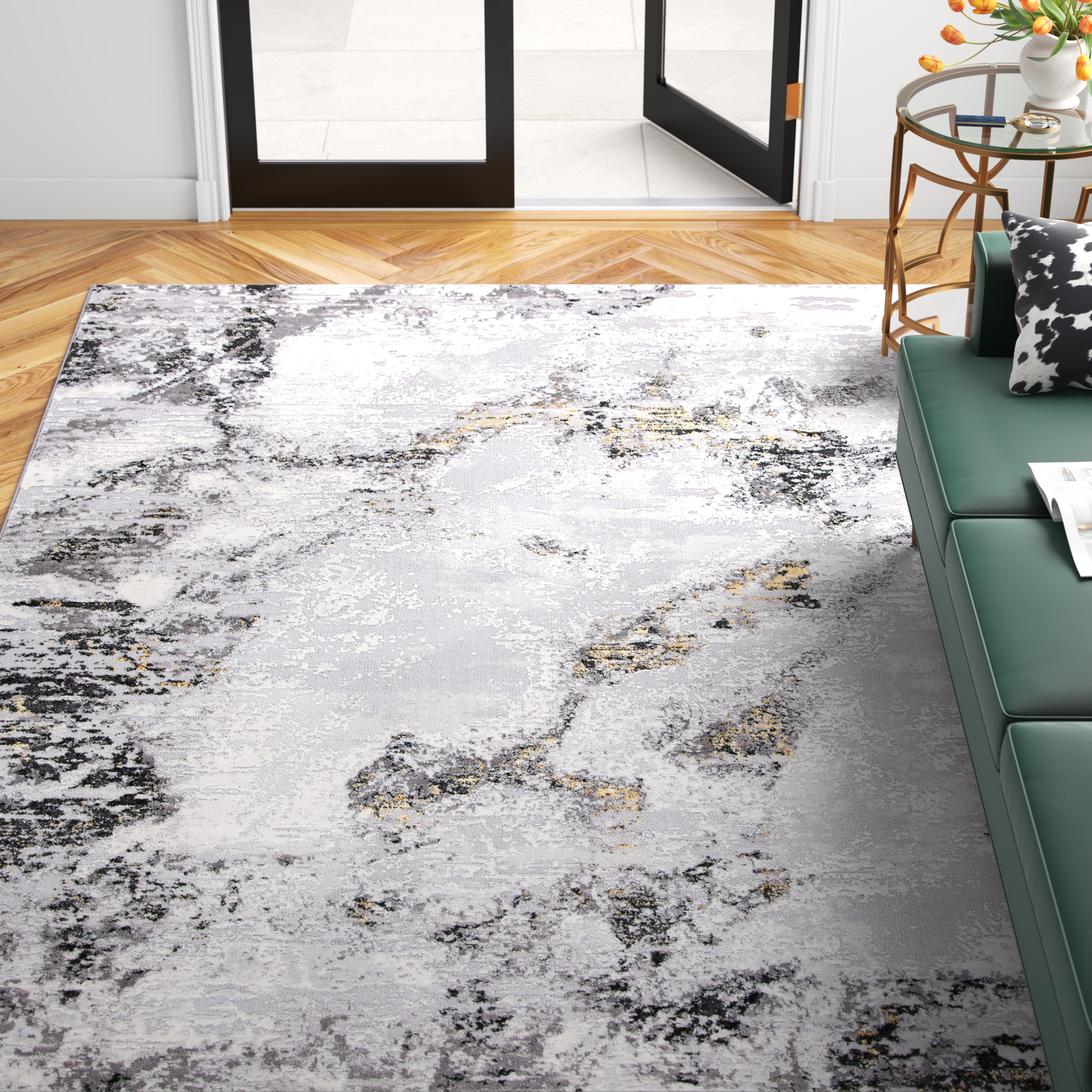 Willa Arlo™ Interiors Battaglia Grey/Gold/Black Area Rug & Reviews ...