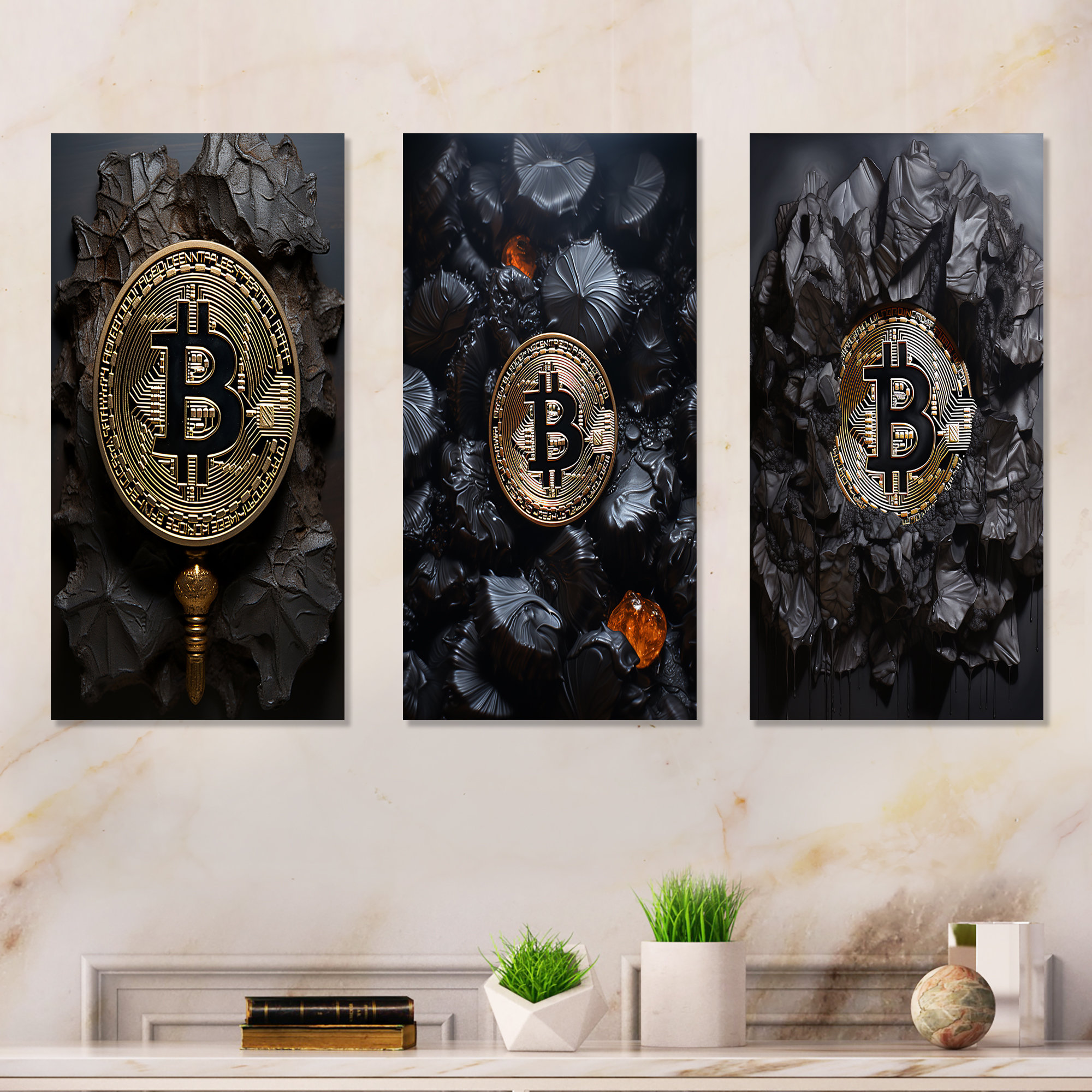 Trinx Black Bitcoin - Fashion Bitcoin Wall Art Living Room Set Of 4 ...