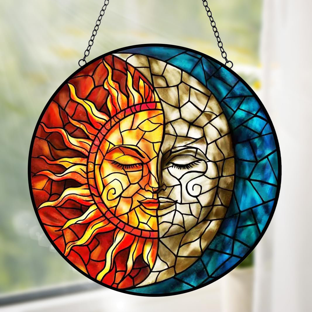 Arlmont & Co. Sun And Moon Suncatcher Stained Glass Window Hanging ...