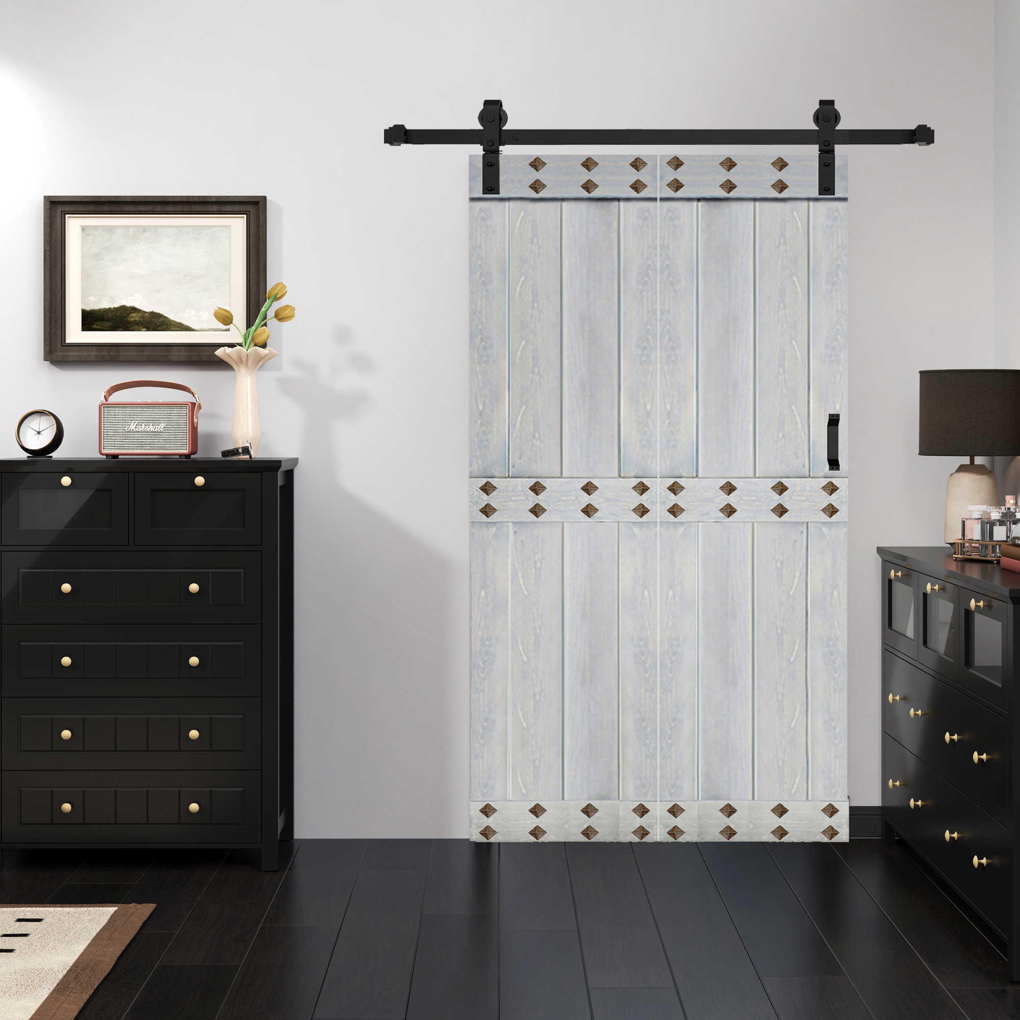 IsLife Mid-Bar Style Solid Wood Bi-Fold Barn Door with Hardware Kit ...