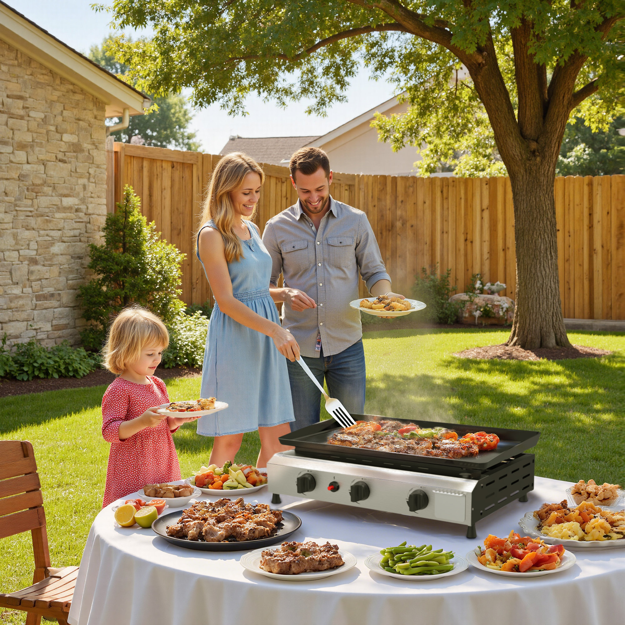 SKOK 3-Burner Portable Flat Top Gas Griddle with 30,000 BTU Propane ...