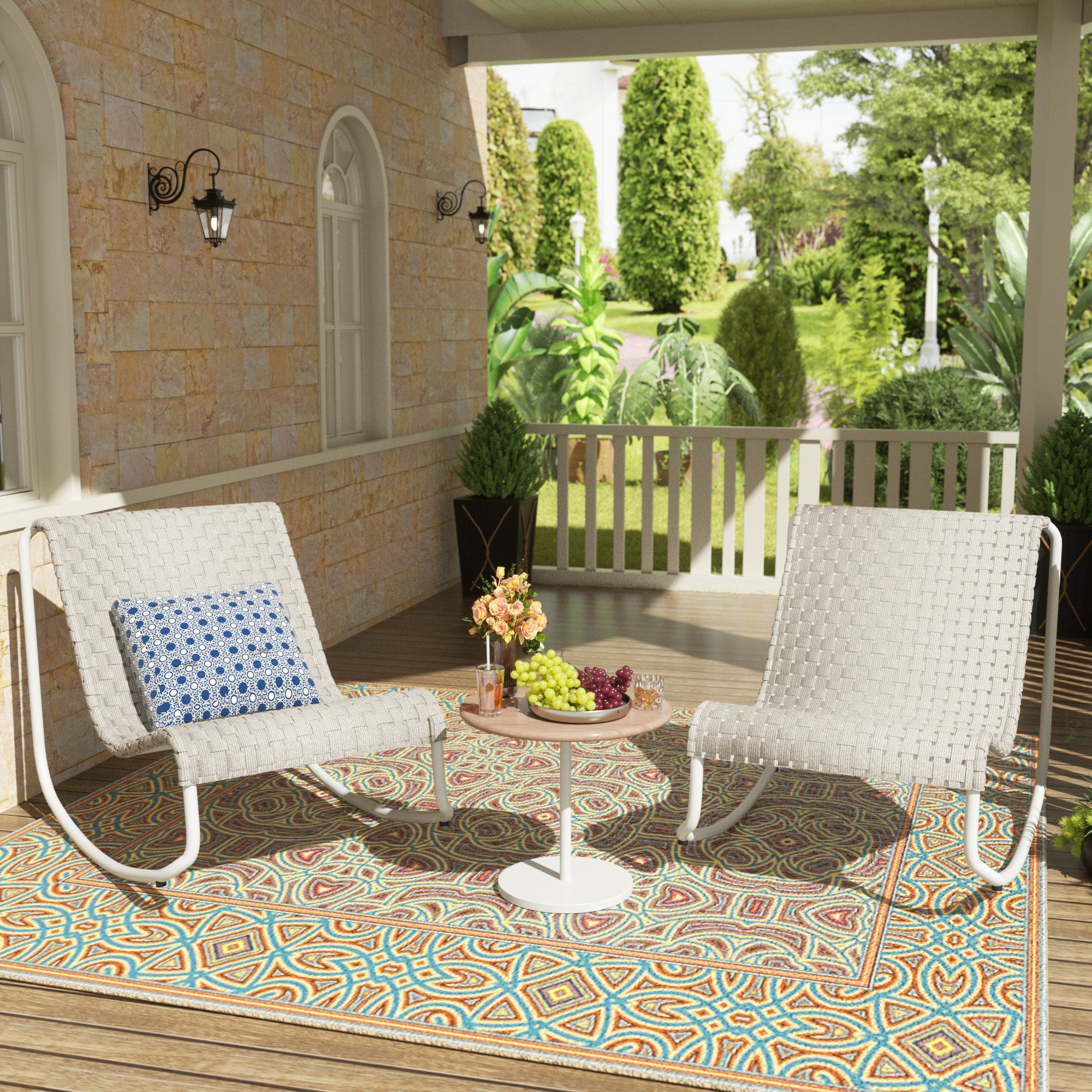 George Oliver Outdoor Handwoven Rope 2-Person Rocking Chair Set | Wayfair