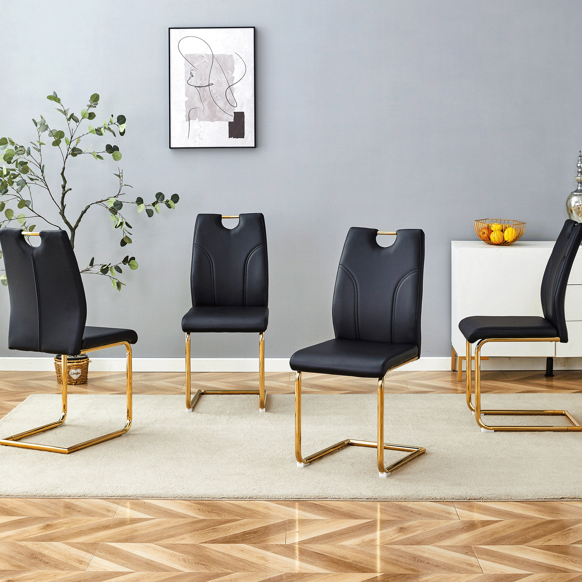 Brayden Studio Of 4 Black Pu Dining Chairs - Modern And Comfortable ...