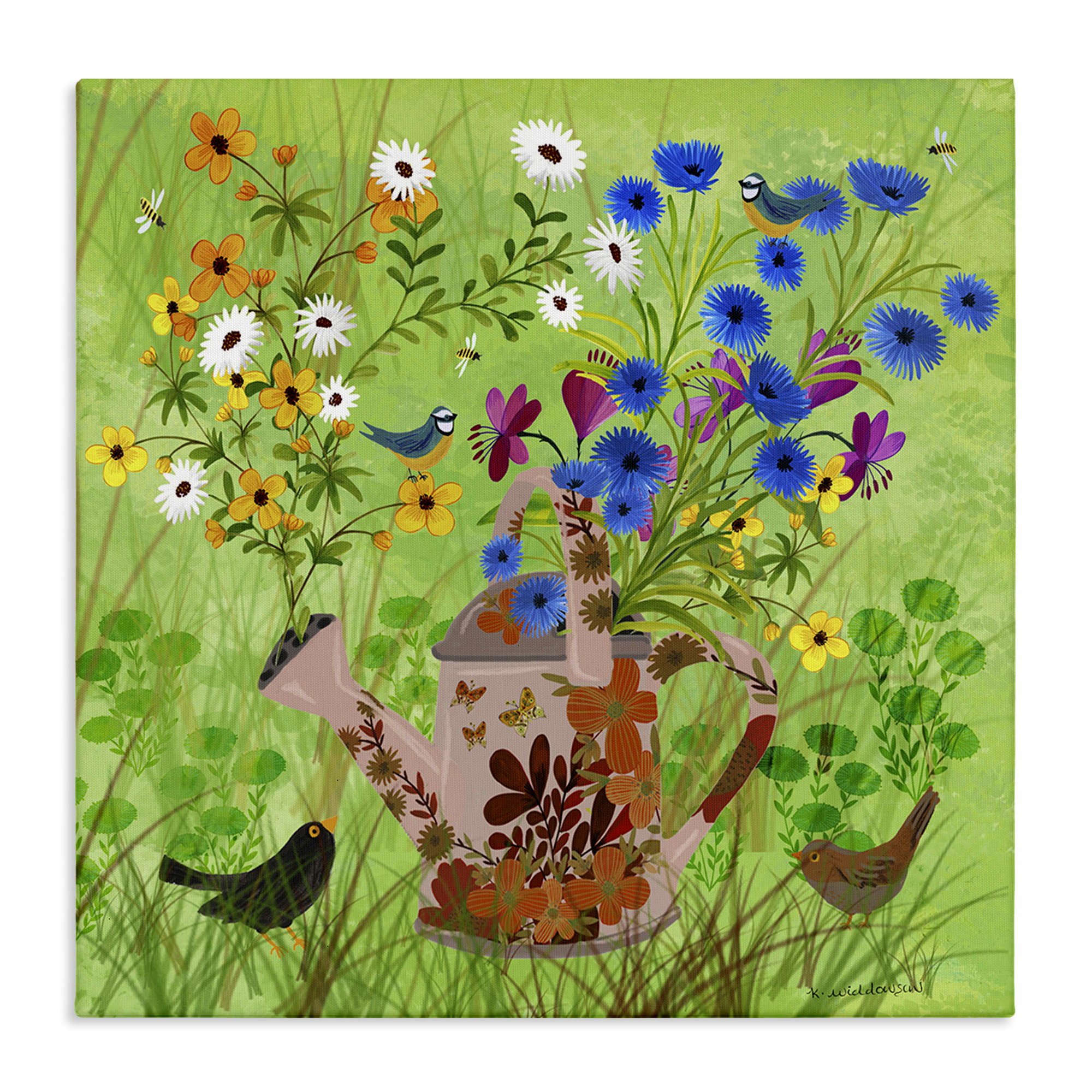 Ophelia & Co. Bright Gardening Can & Birds Canvas, design by Kay ...