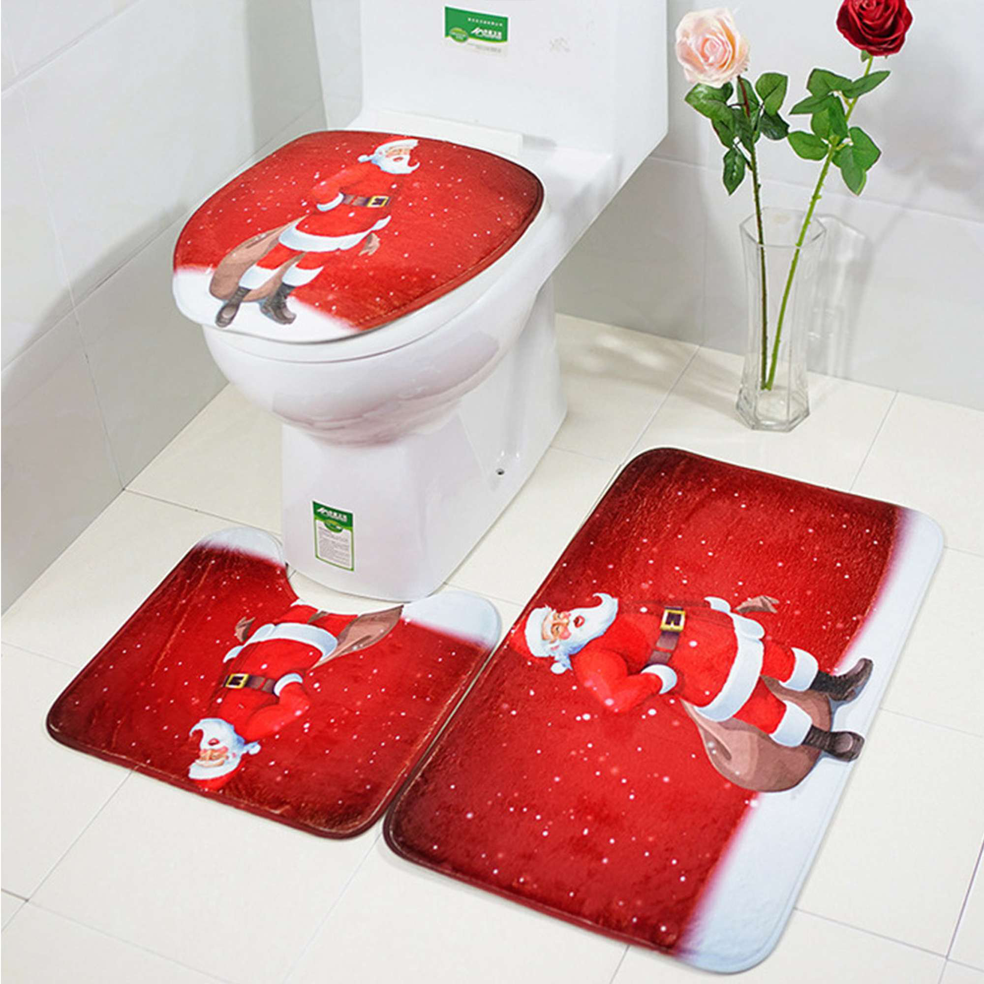 The Holiday Aisle® 3 Piece Christmas Bathroom Rugs Set with Non Slip ...