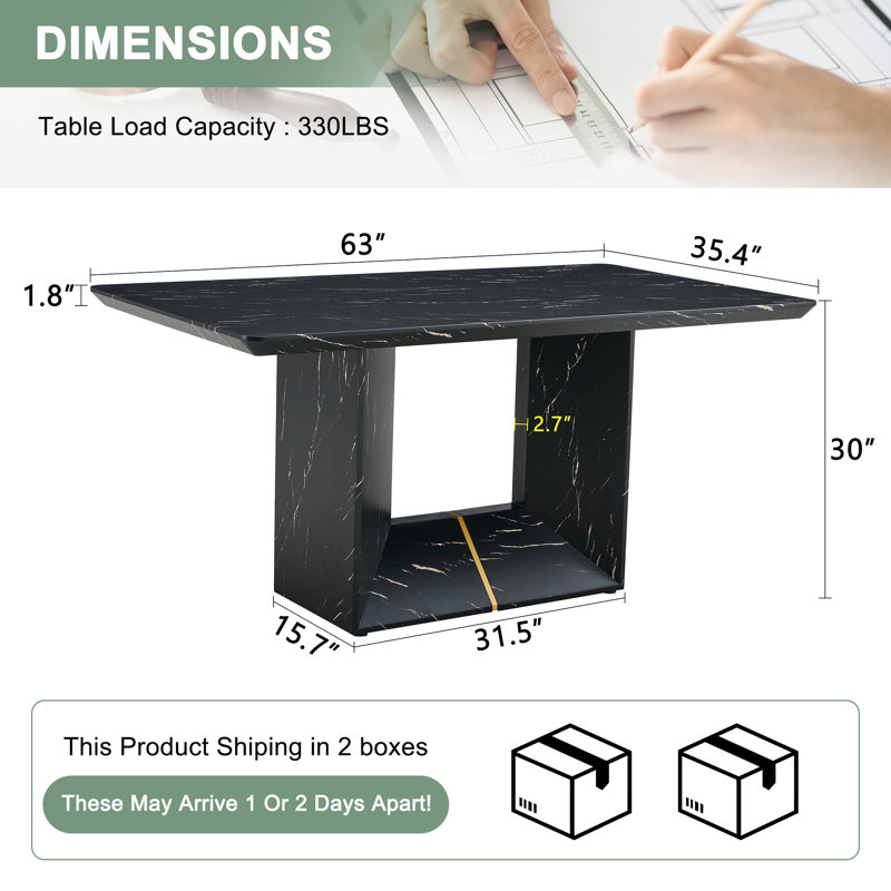 Everly Quinn Rectangle Pedestal Dining Table | Wayfair