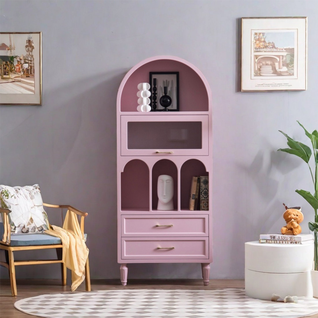 Ruthber Solutions Pink display storage arched bookcase | Wayfair