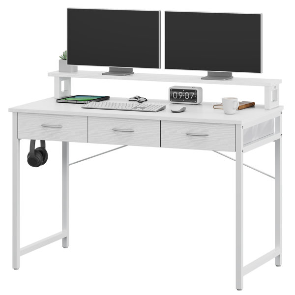 17 Stories Rectangle Computer Desk With Drawers & Monitor Stand, Metal ...