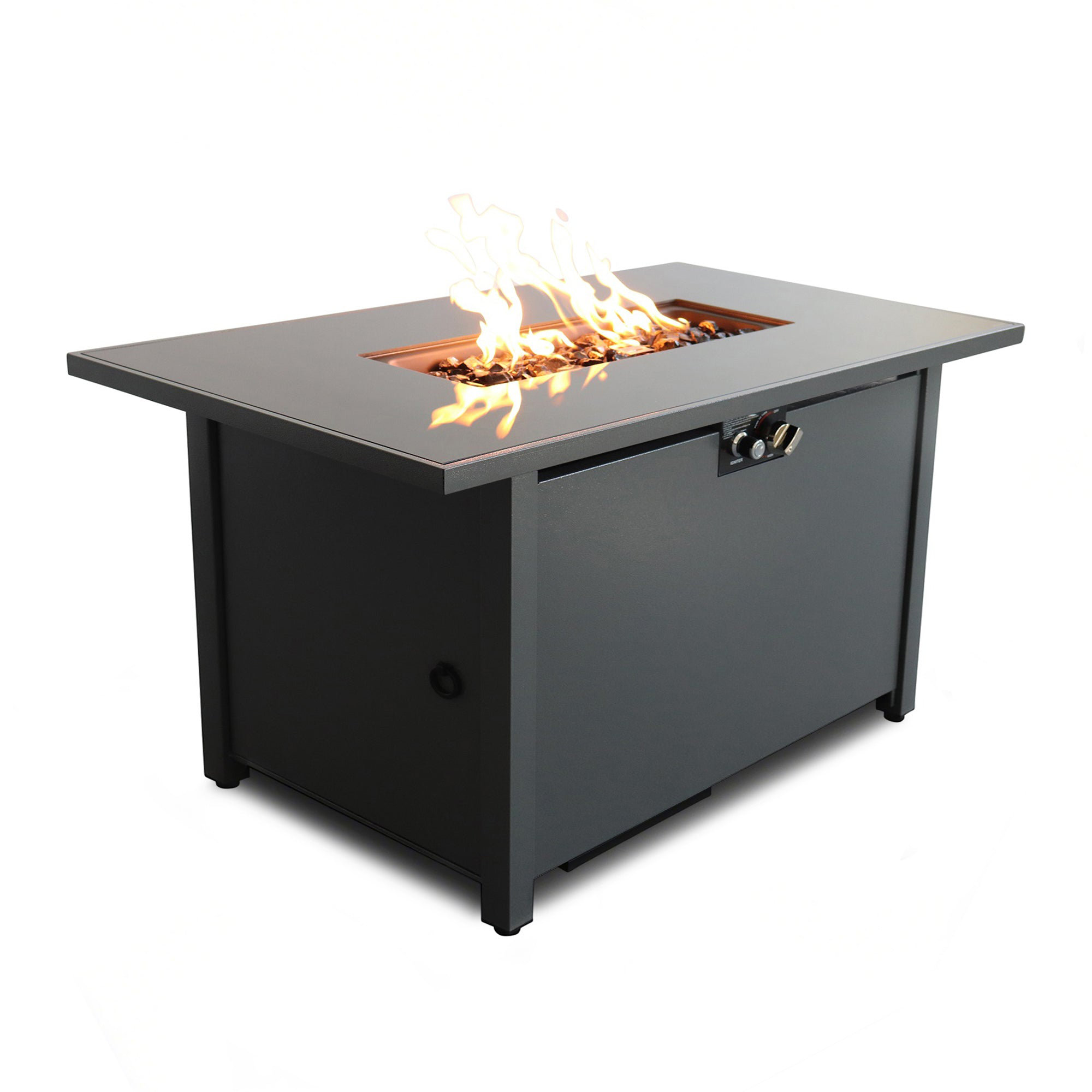mondawe Modern Black Steel Fire Pit Table with Smoked Glass Top ...