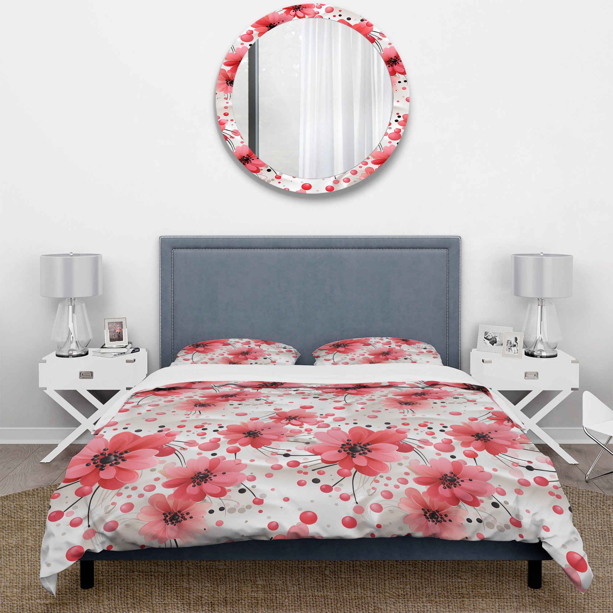 Design Art Pink Poka Dota And Flower Harmony Bedding | Wayfair