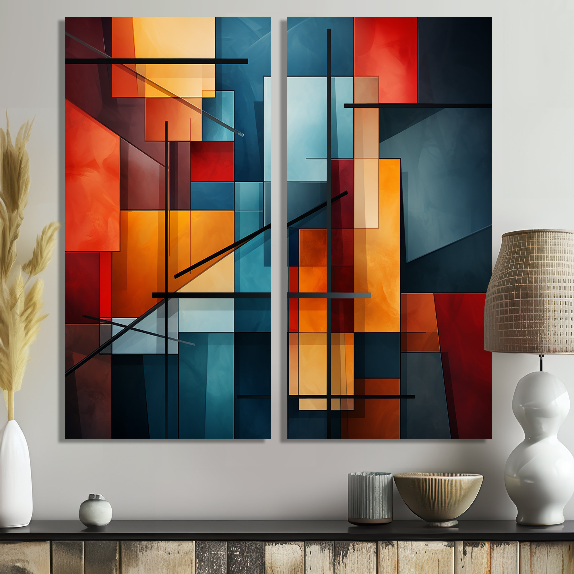Latitude Run® Cubism Vivid Collage - Large Cubism Canvas Prints | Wayfair