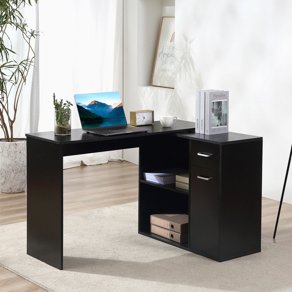 junzc L Shaped Computer Desk, 180° Rotating Corner Desk With Storage ...