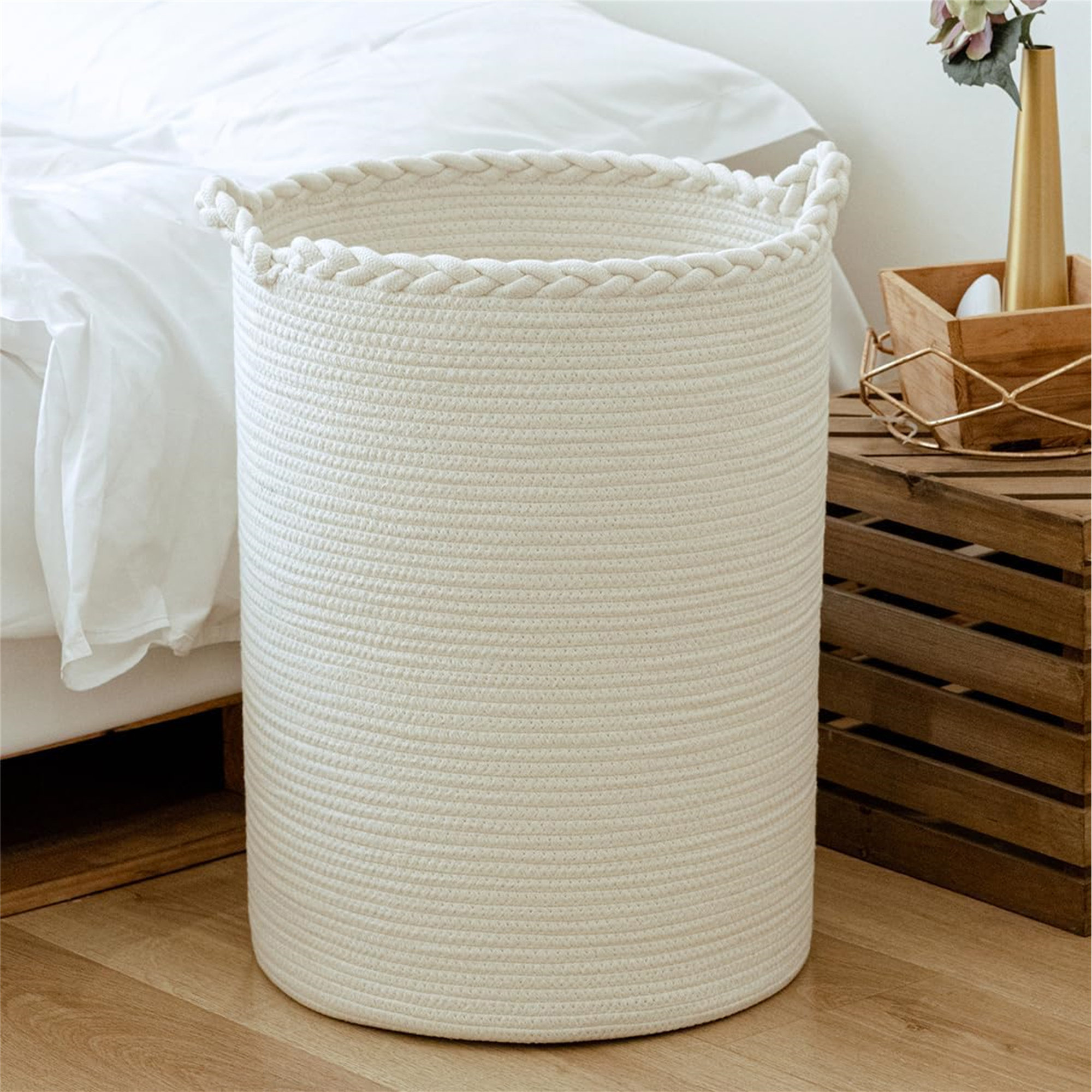 Winston Porter Woven Laundry Basket, Tall Laundry Hamper, Decorative ...