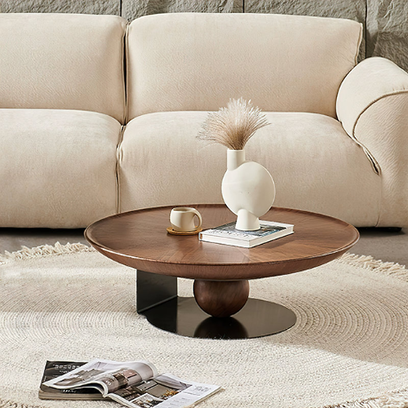 Hokku Designs Daiel Light luxury simple walnut round coffee table | Wayfair