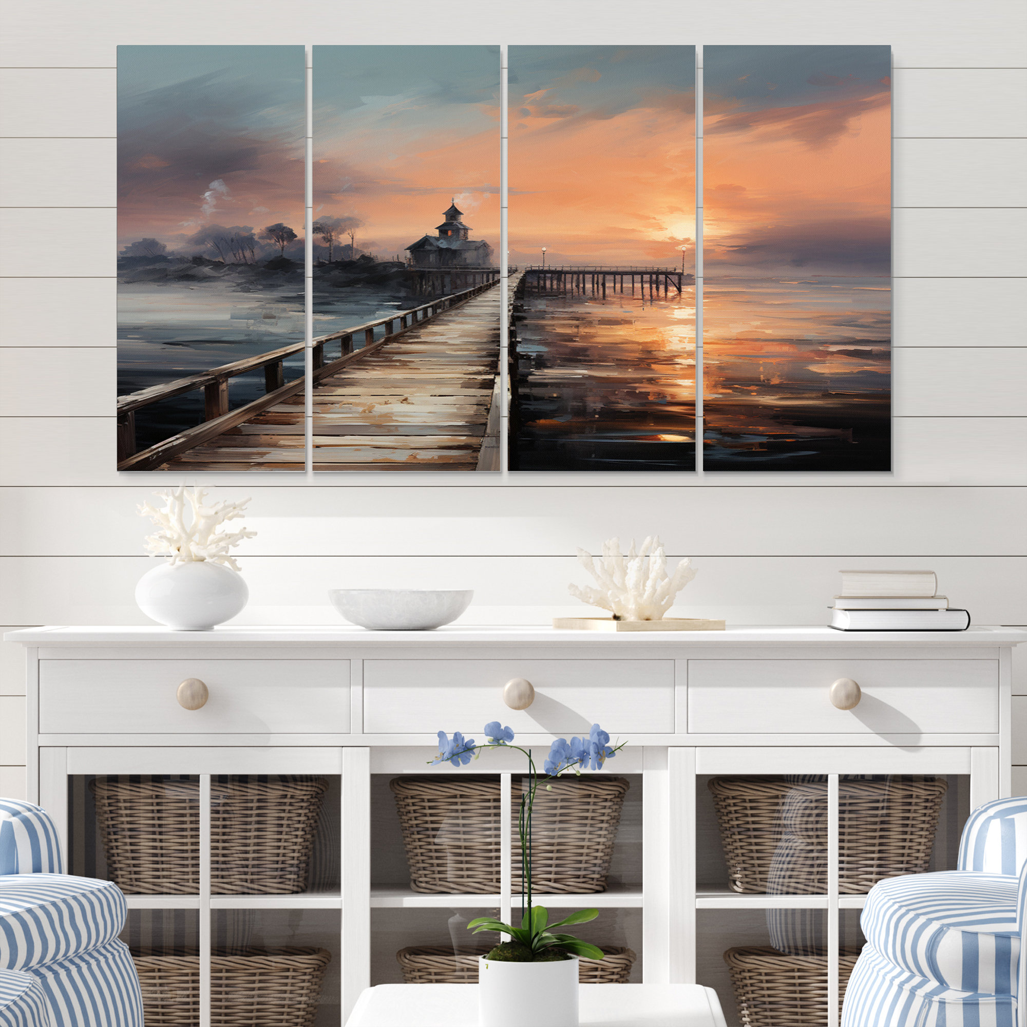 Highland Dunes Pier Misty Morning Pier II - Coastal Pier Wall Art ...