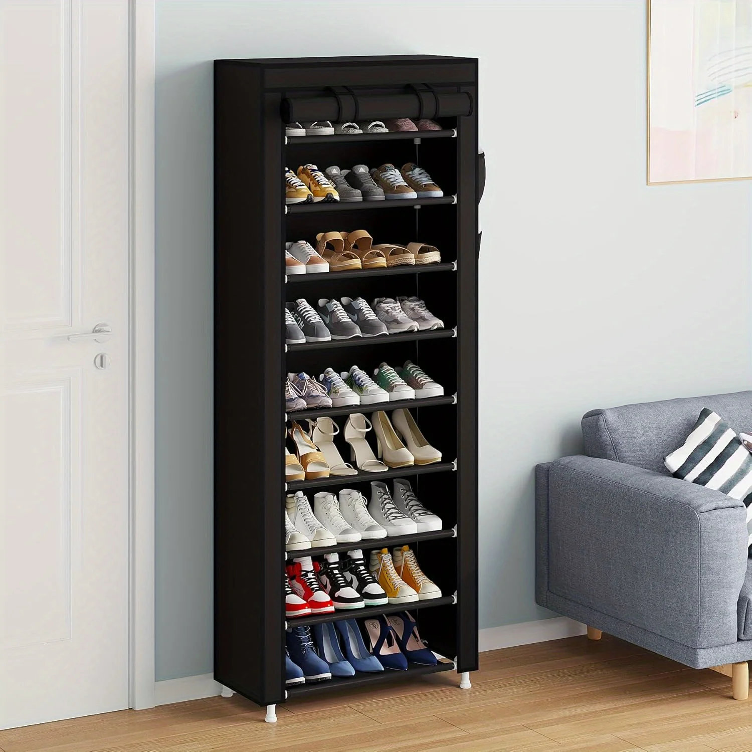 Rebrilliant 10 Tier Free Standing Shoe Rack Organizer With Nonwoven ...