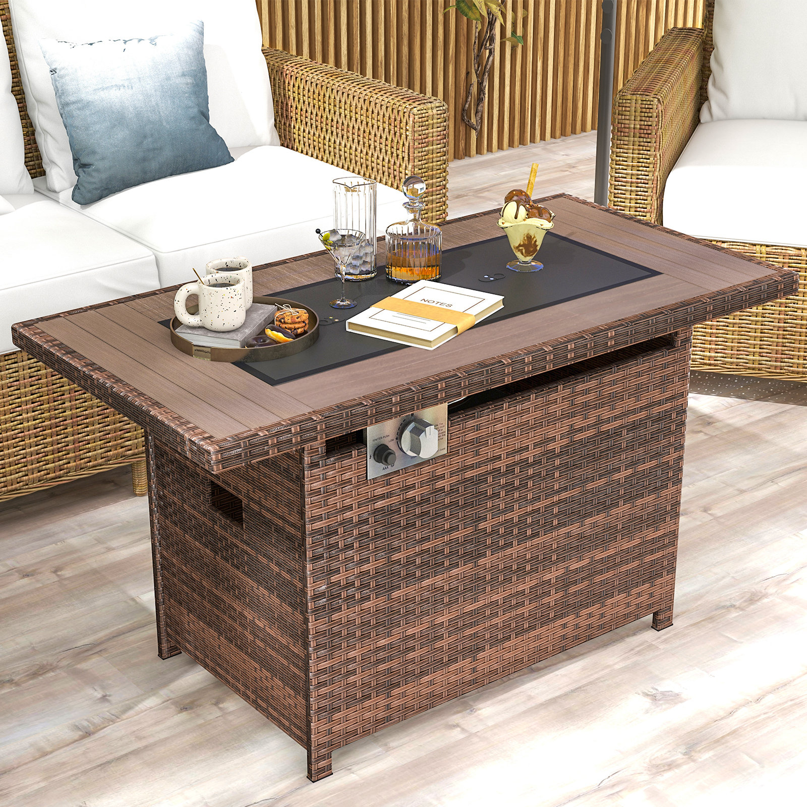 Latitude Run® Ashayla 24.6'' H x 44'' W Steel Propane Outdoor Fire Pit Table with Lid | Wayfair