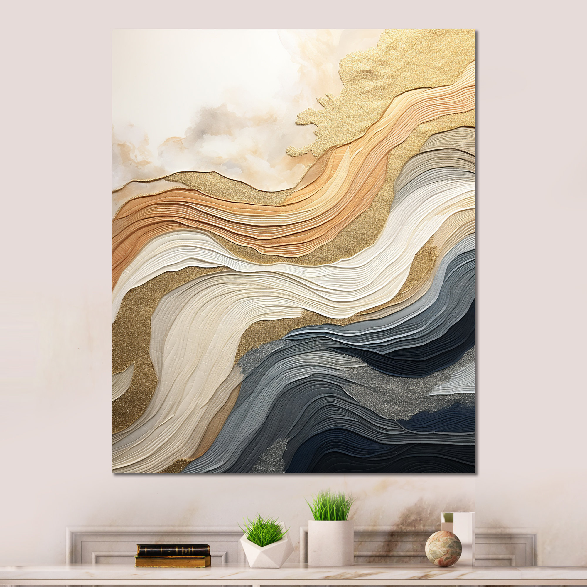 Wrought Studio™ White And Blue Coastal Waves Fusion - Abstract Metal ...