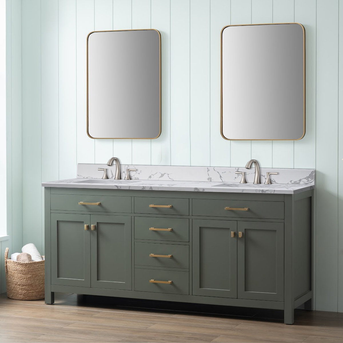 RENIST 73'' Engineered Stone Double Bathroom Countertop with Sinks ...