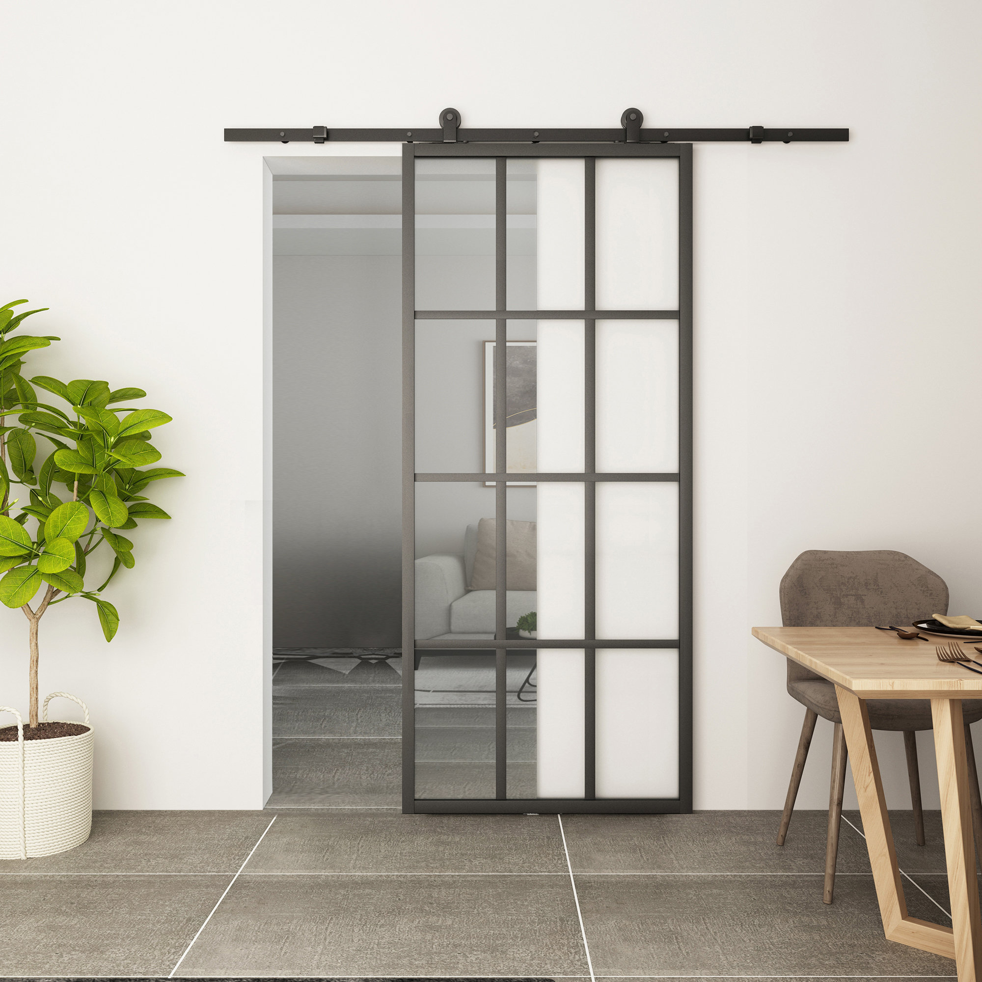 JUBEST Glass Clear Barn Door Without Installation Hardware Kit ...