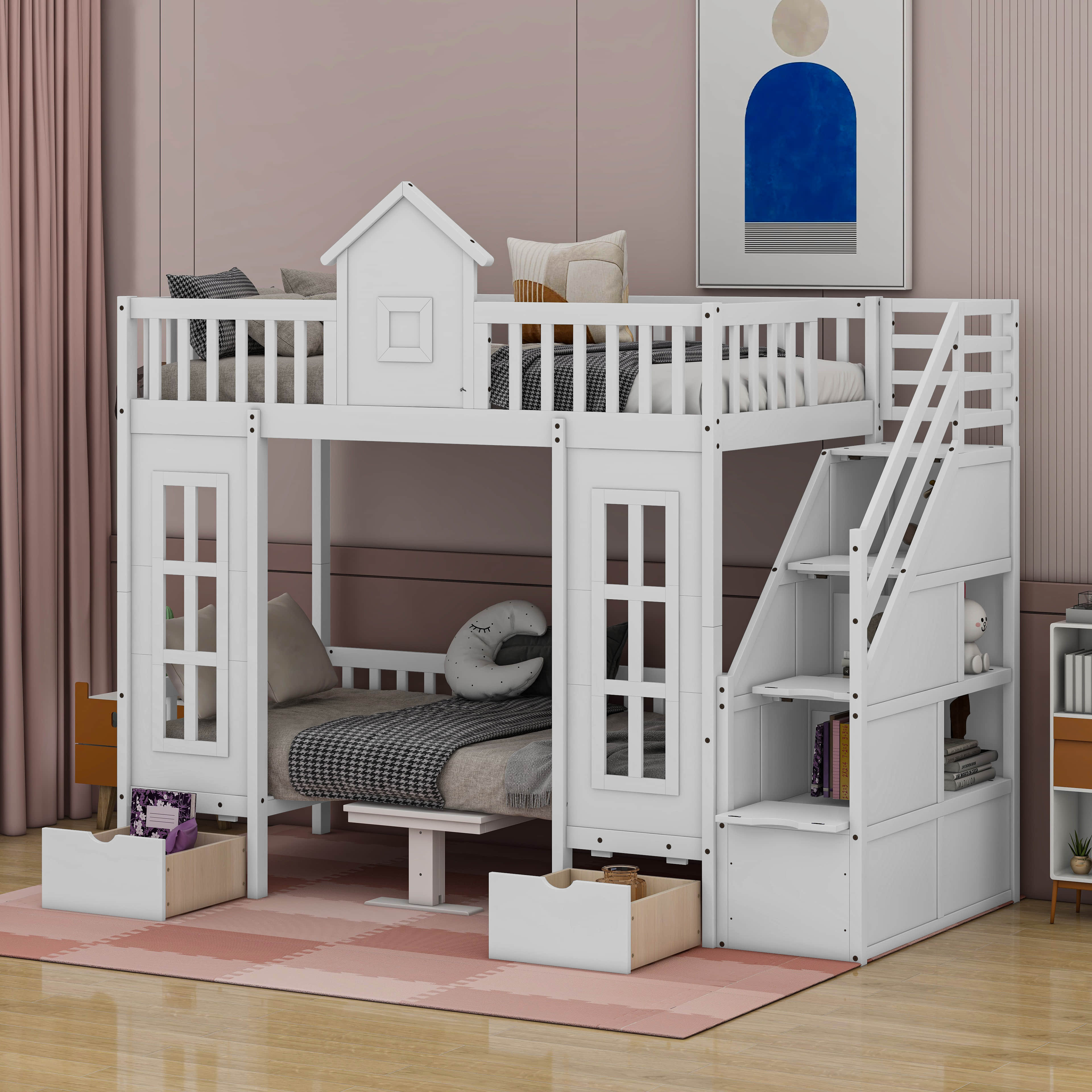 Harper Orchard Delon Kids Bunk Bed with Drawers | Wayfair